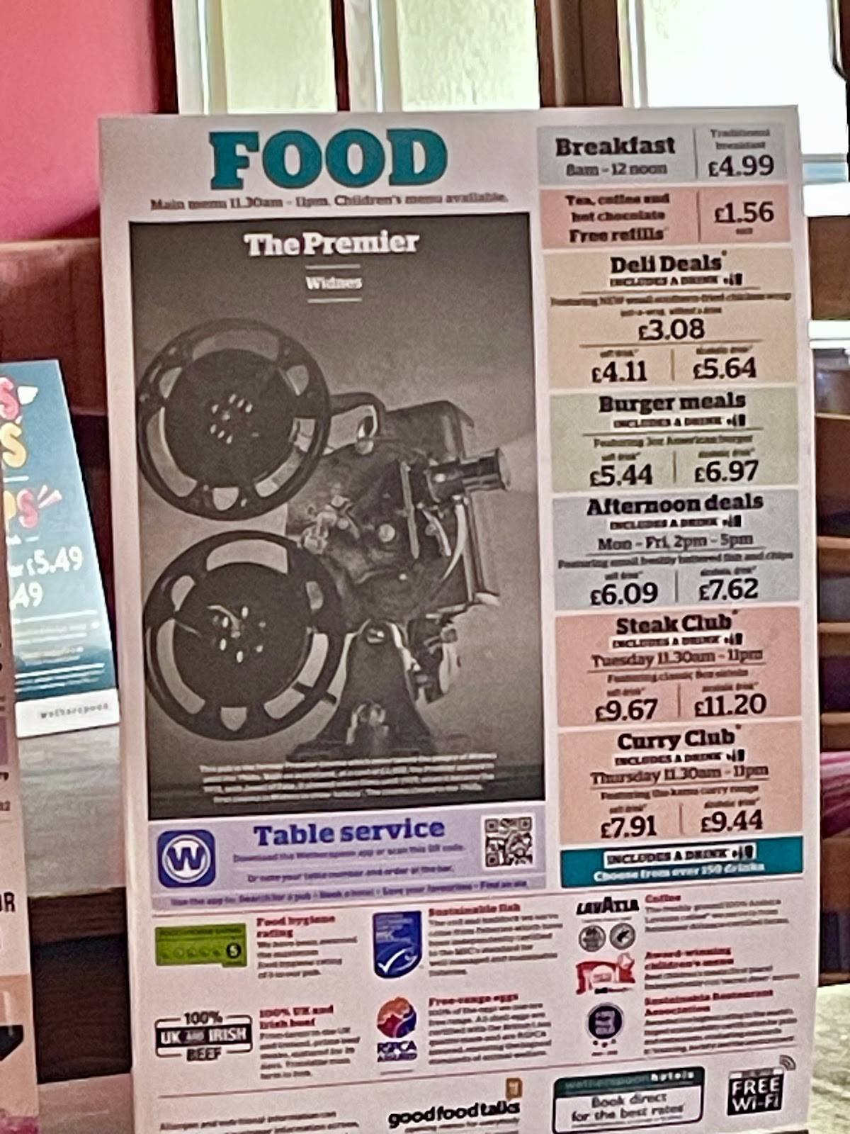 Menu at The Premier - JD Wetherspoon pub & bar, Widnes, 93-99