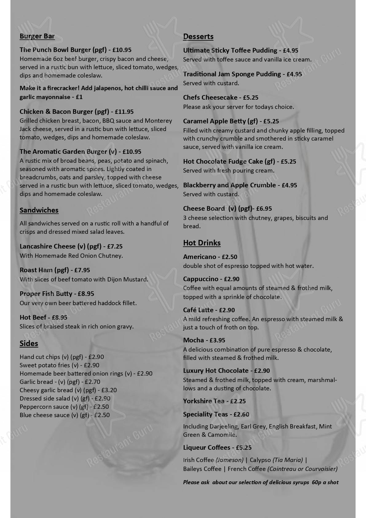 Menu at The Punch Bowl pub & bar, Barnoldswick