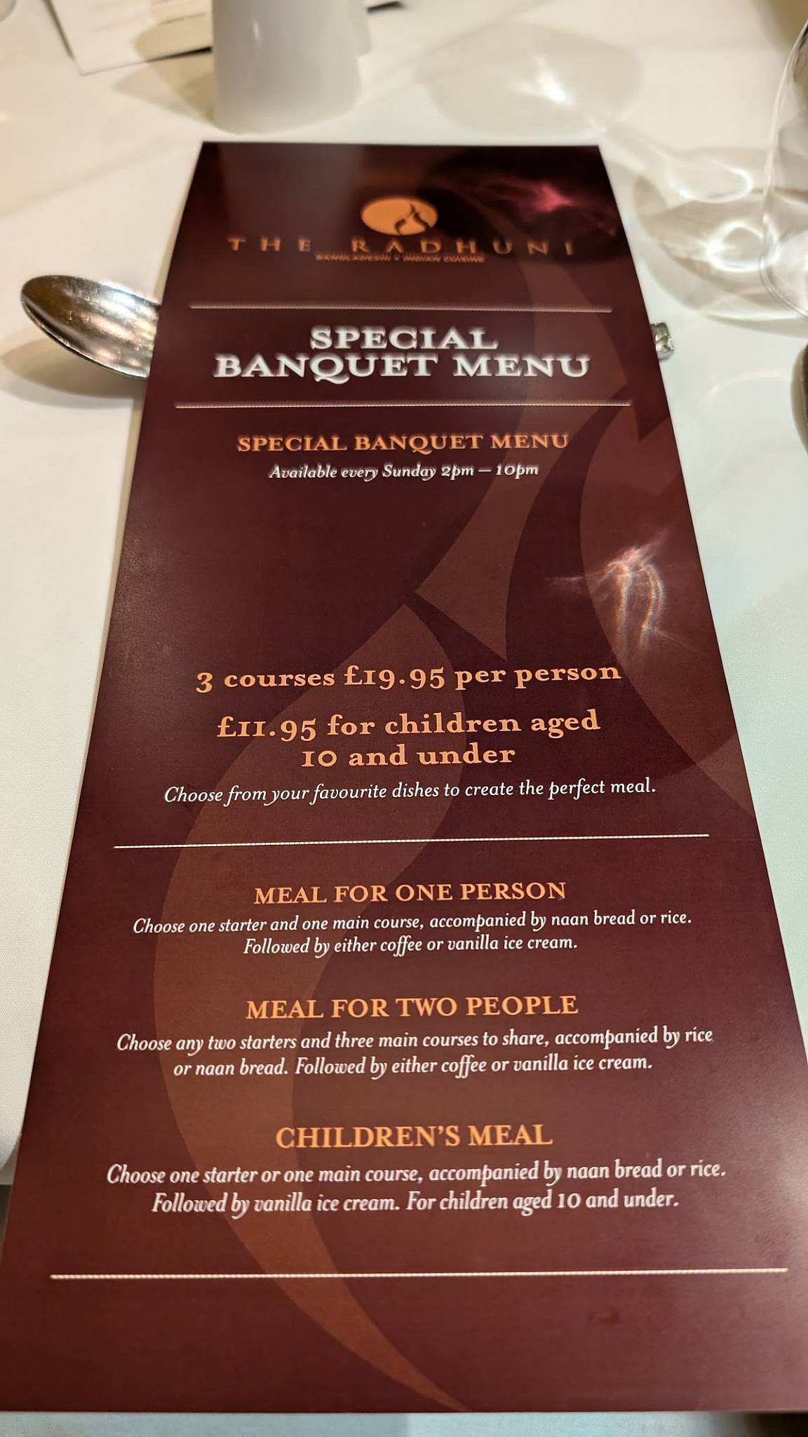 Menu at The Radhuni restaurant, Loanhead, 93 Clerk St