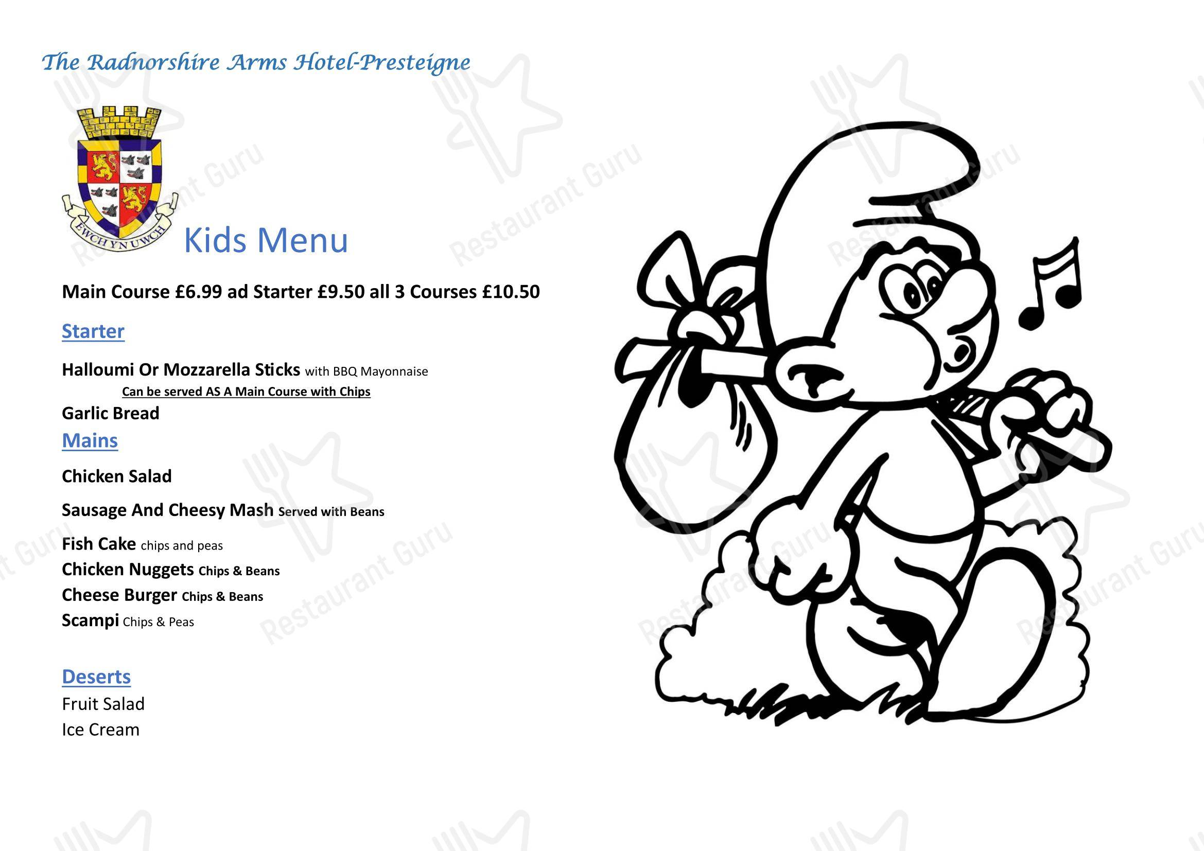 Menu at The Radnorshire Arms Hotel pub & bar, Presteigne
