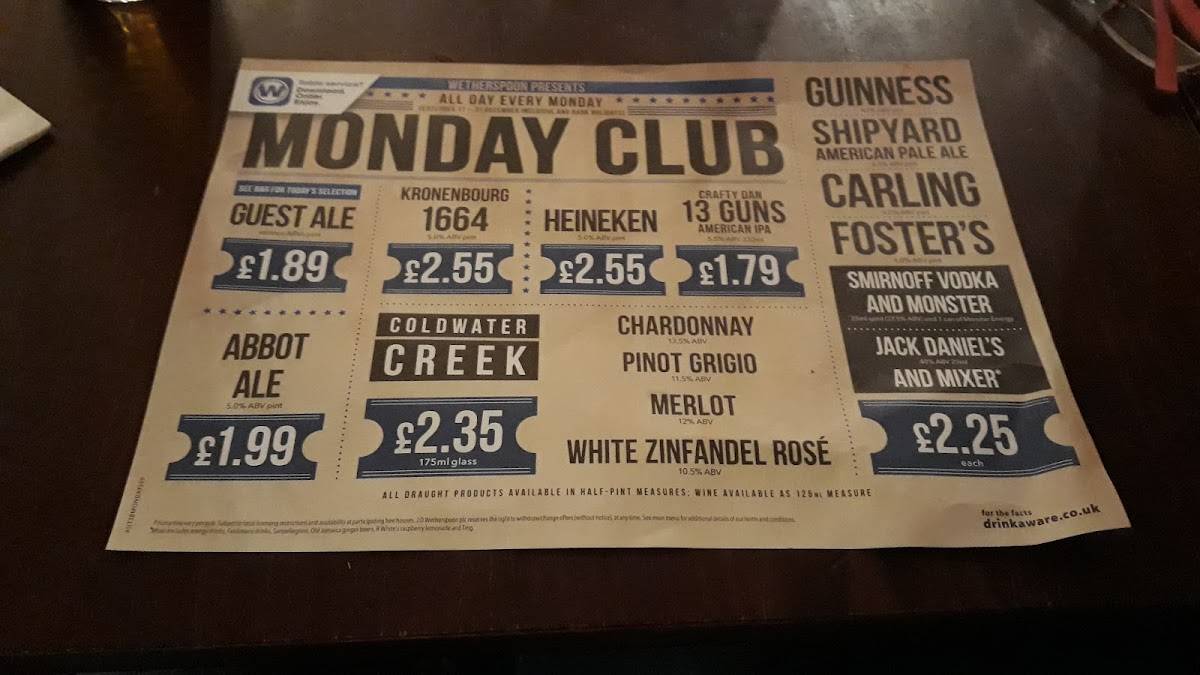 Menu at The Ralph Fitz Randal - JD Wetherspoon pub & bar, Richmond, 6 ...