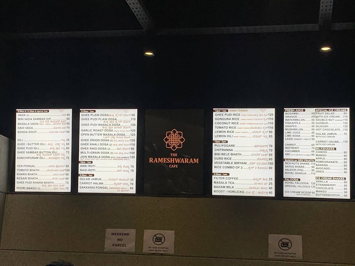 Menu at The Rameshwaram Cafe @ Brookfield, Bengaluru