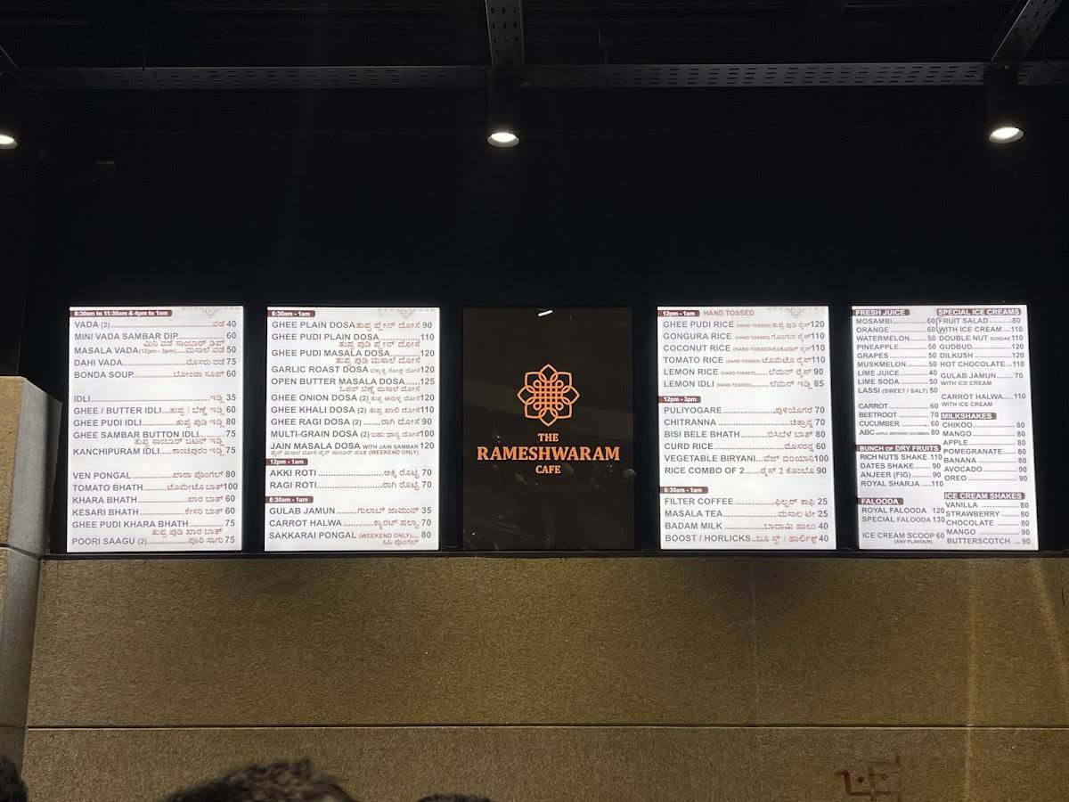 Menu at The Rameshwaram Cafe @ Brookfield, Bengaluru