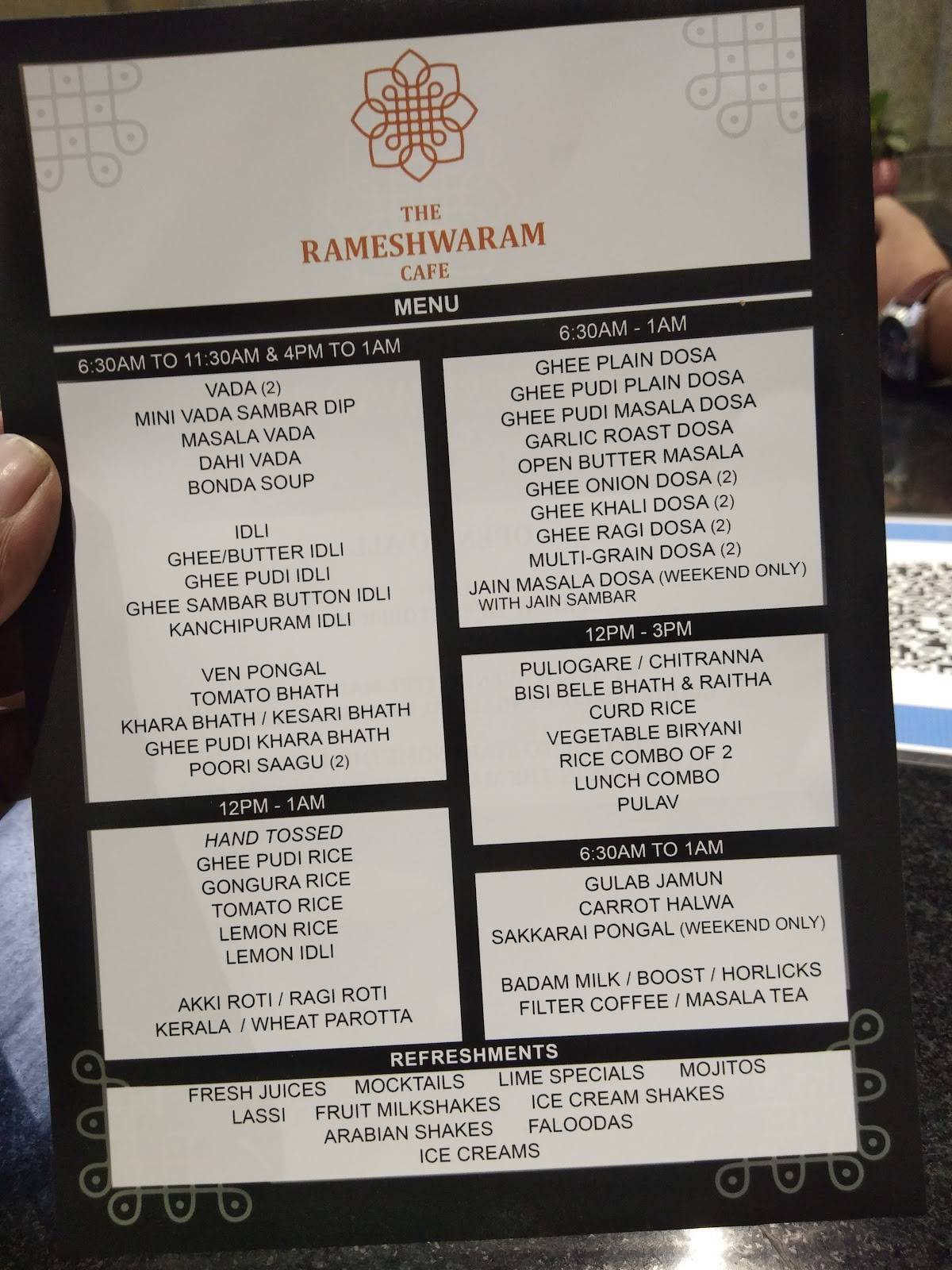 Menu at The Rameshwaram Cafe @ Brookfield, Bengaluru