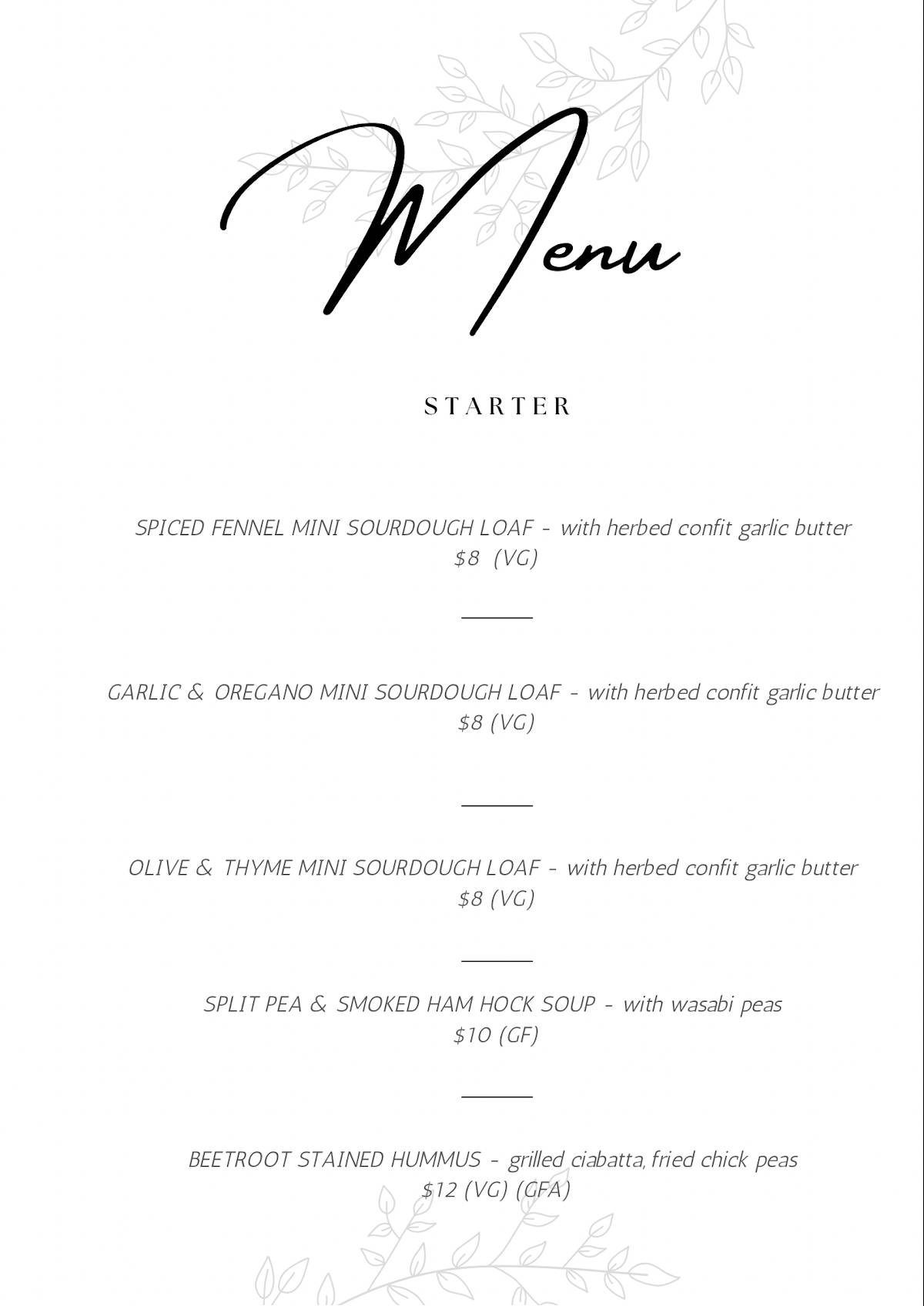 Carta de The Range Restaurant at Mount Compass, Mount Compass