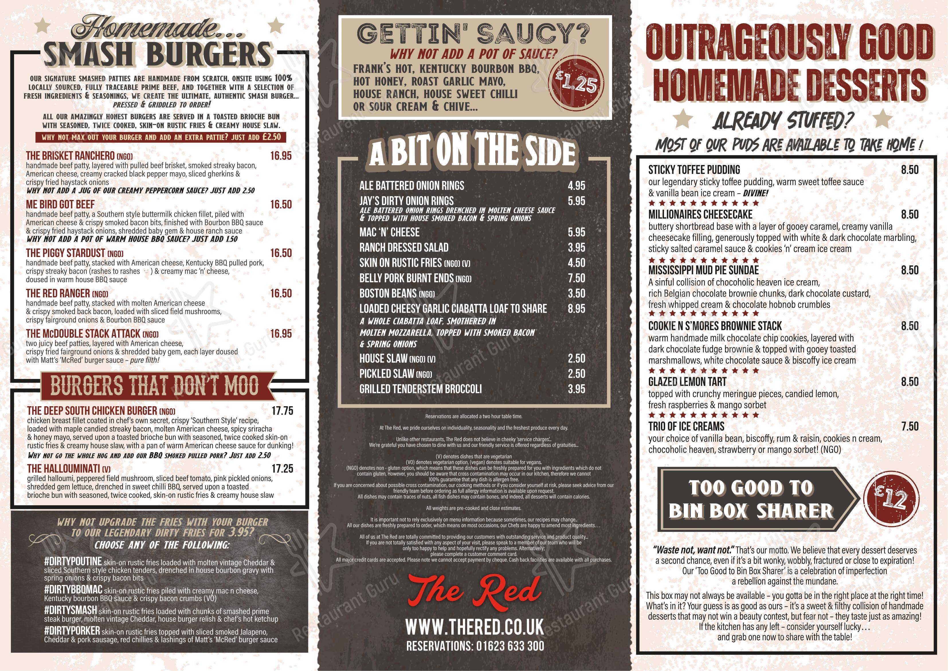 Menu at The Red Bar & Grill, Mansfield