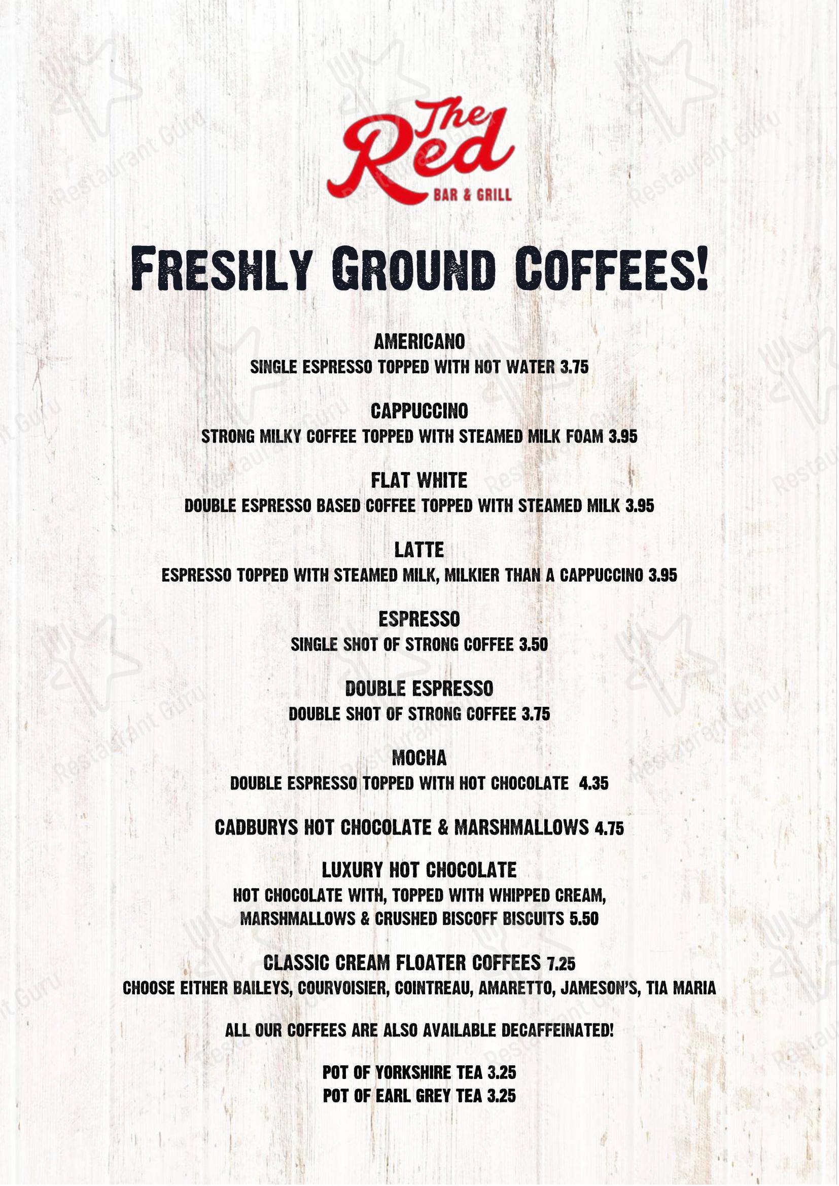 Menu at The Red Bar & Grill, Mansfield