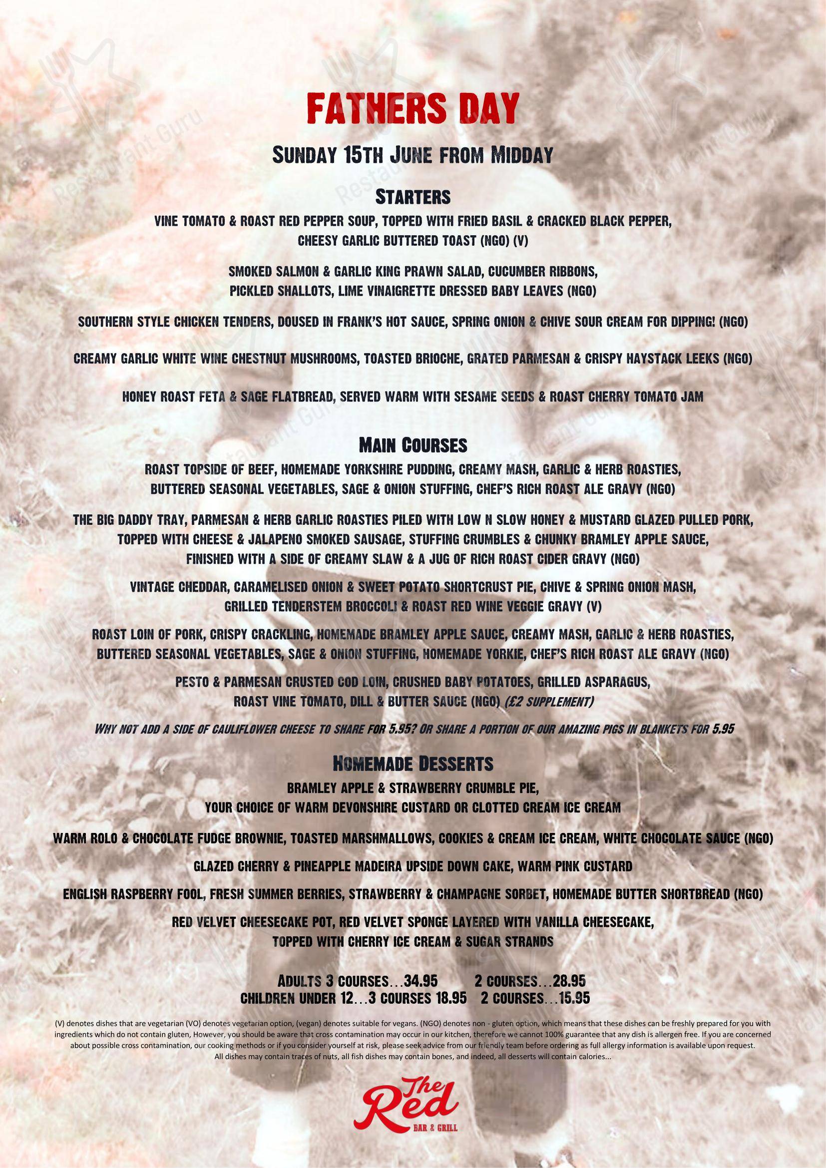 Menu at The Red Bar & Grill, Mansfield