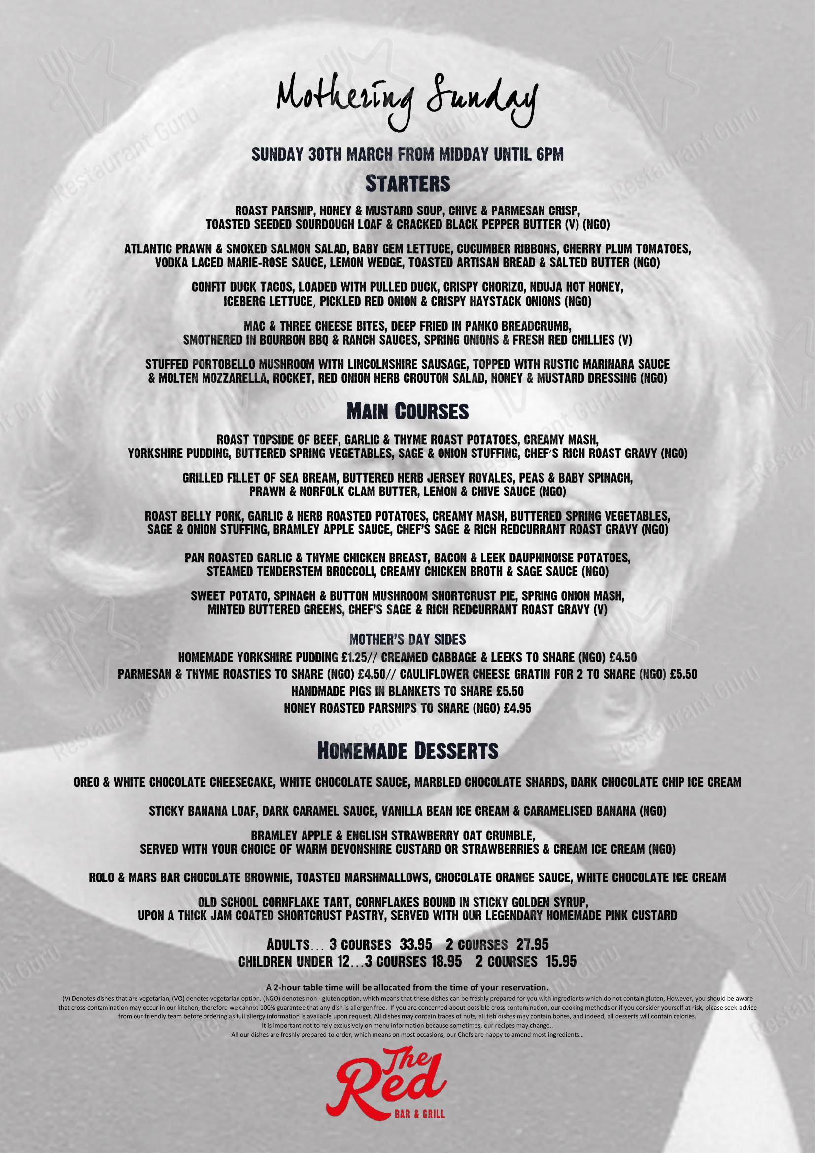 Menu at The Red Bar & Grill, Mansfield