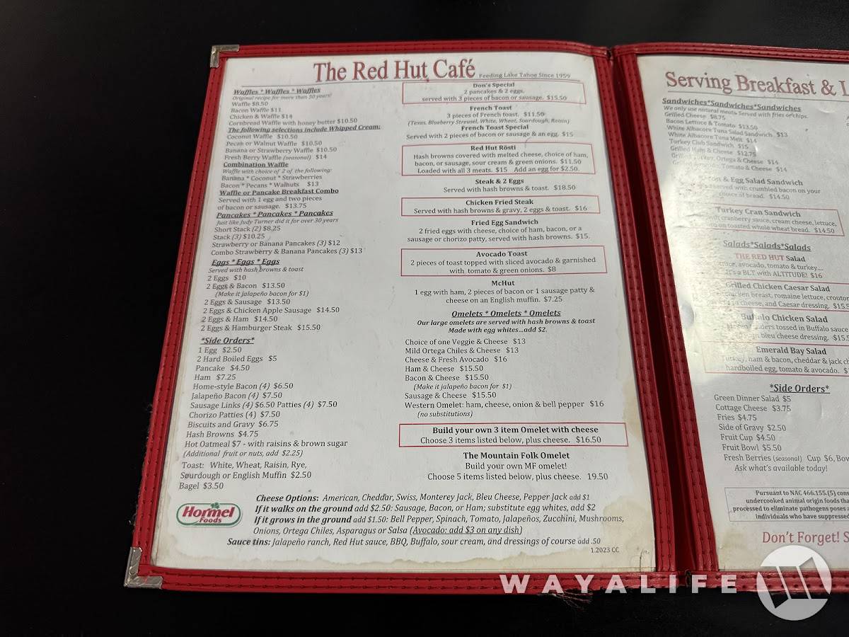 Menu at The Red Hut Cafe & Soda Fountain, Carson City