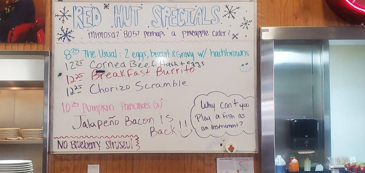 Menu at The Red Hut Cafe & Soda Fountain, Carson City