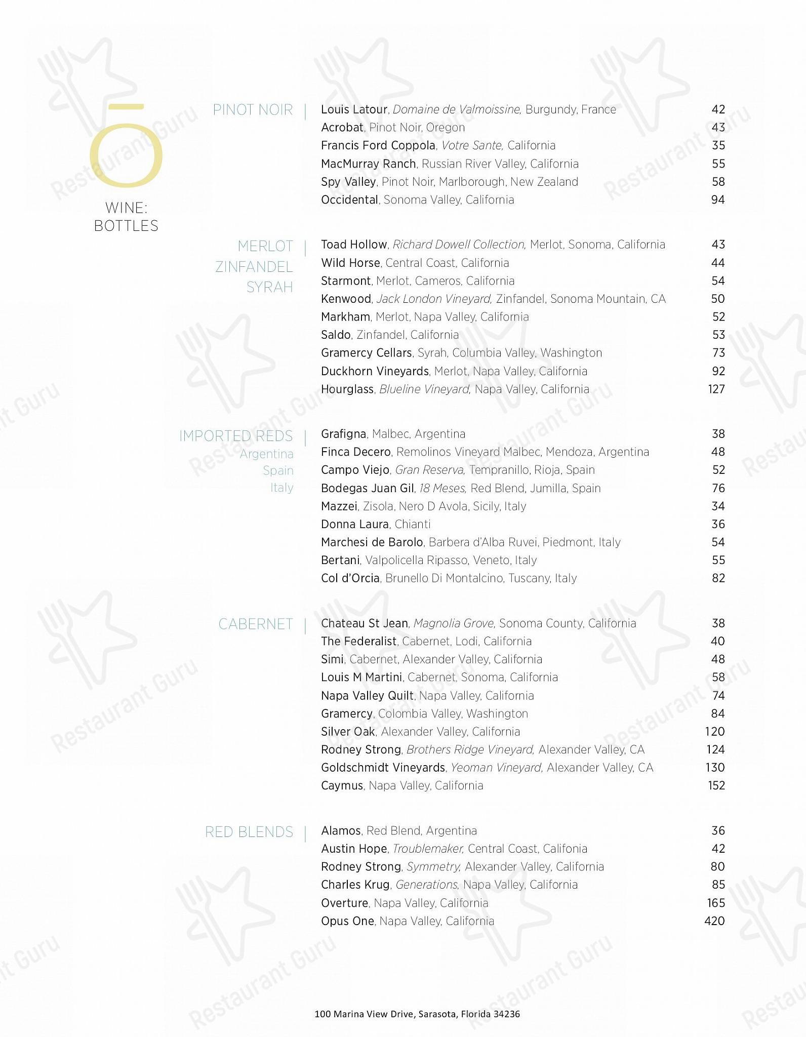 Menu at Roof Bar & Eats, Sarasota