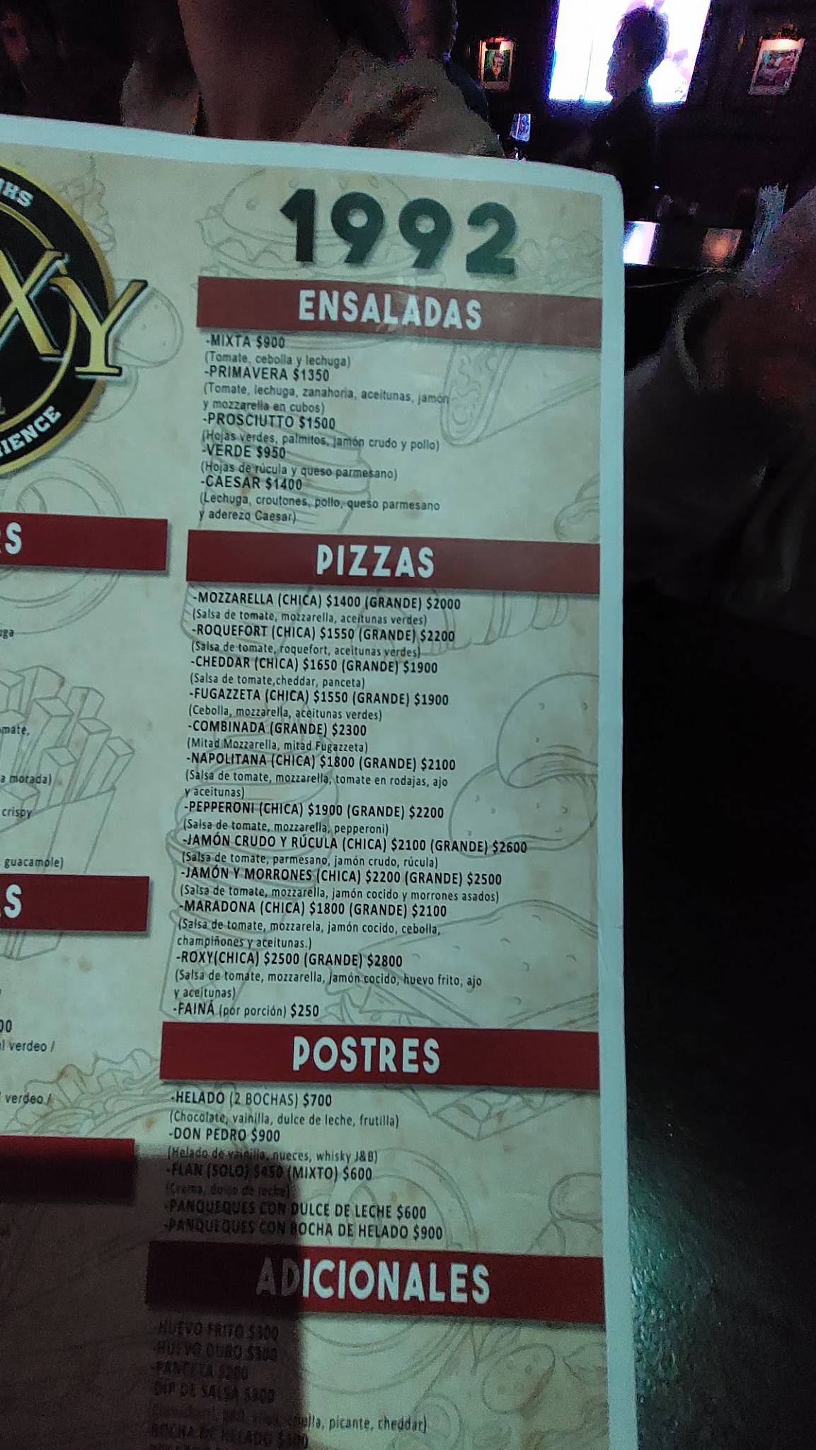 Menu at The Roxy pub & bar, Buenos Aires, Federico Lacroze 3499