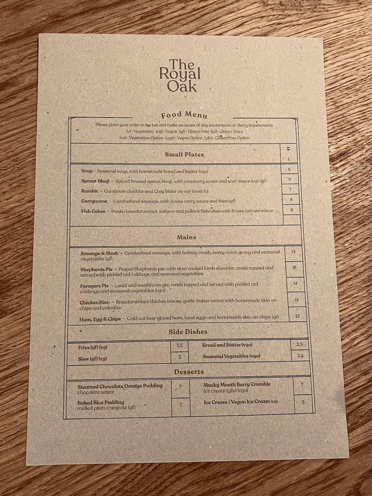 Menu at The Royal Oak Cartmel pub & bar, Grange-over-Sands, The Square