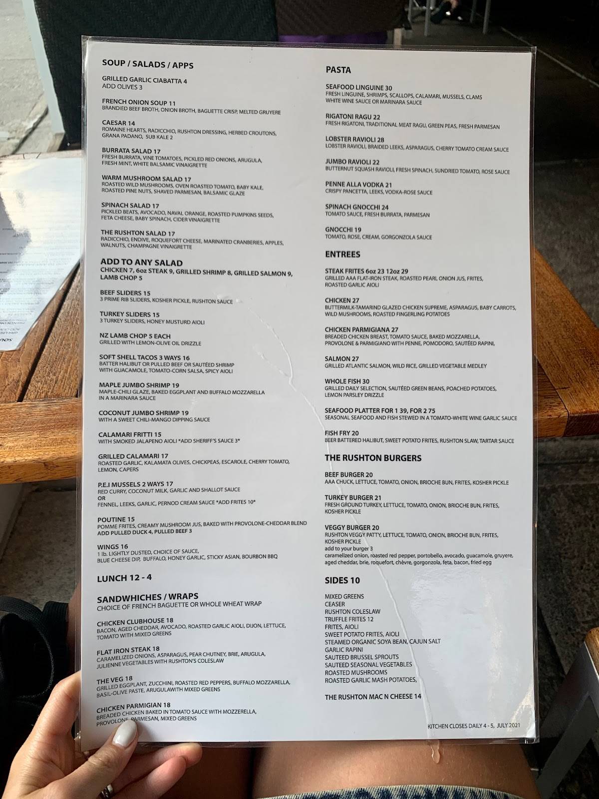 Menu at The Rushton pub & bar, Toronto