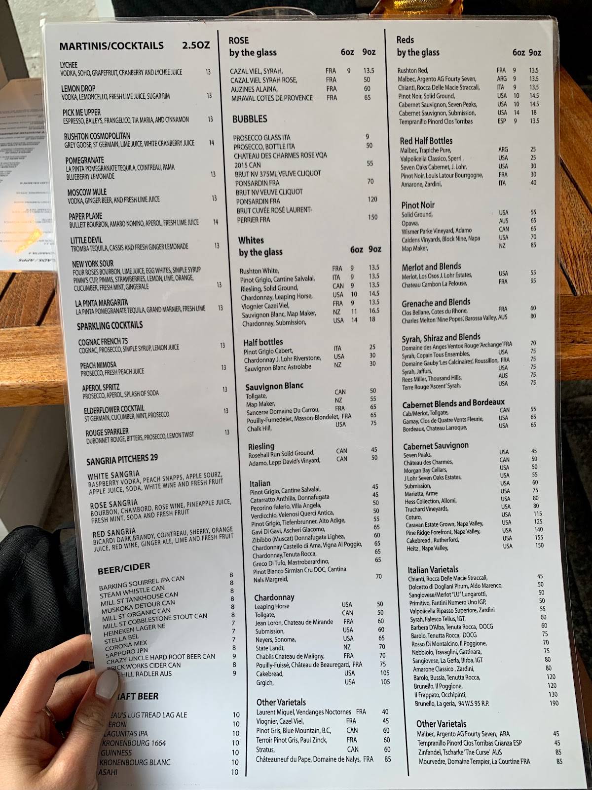 Menu at The Rushton pub & bar, Toronto