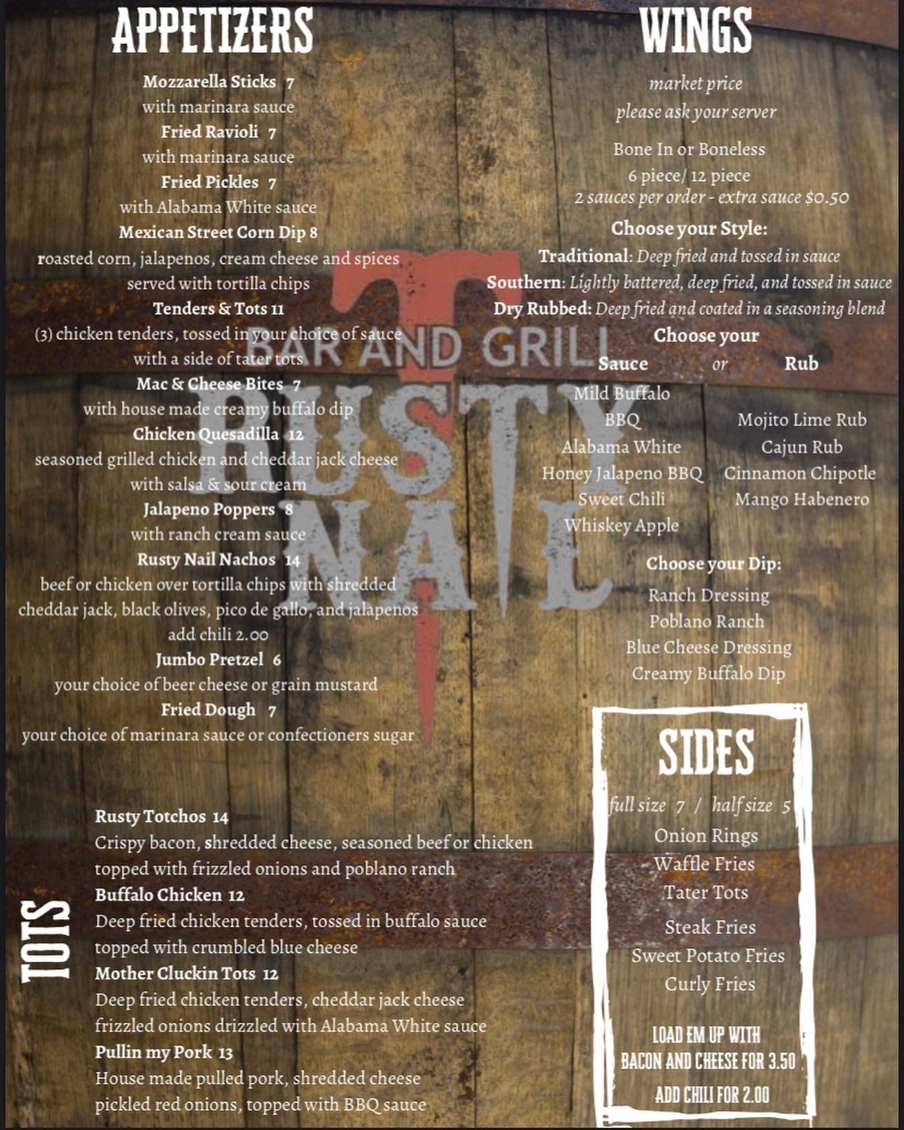 Menu at The Rusty Nail Bar & Grill, Torrington