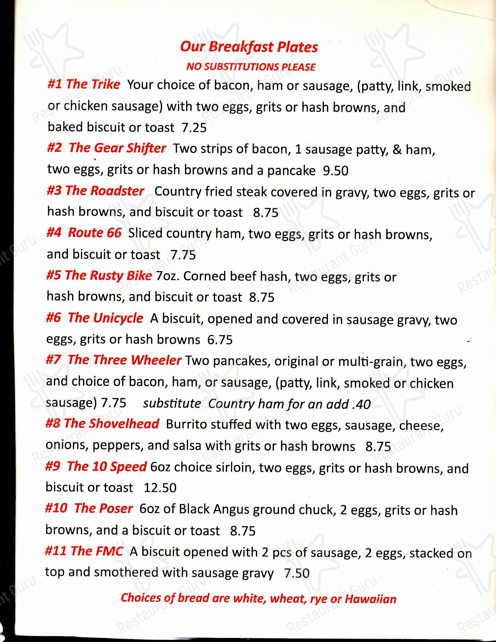 Menu at The Rusty bike Cafe, Clayton