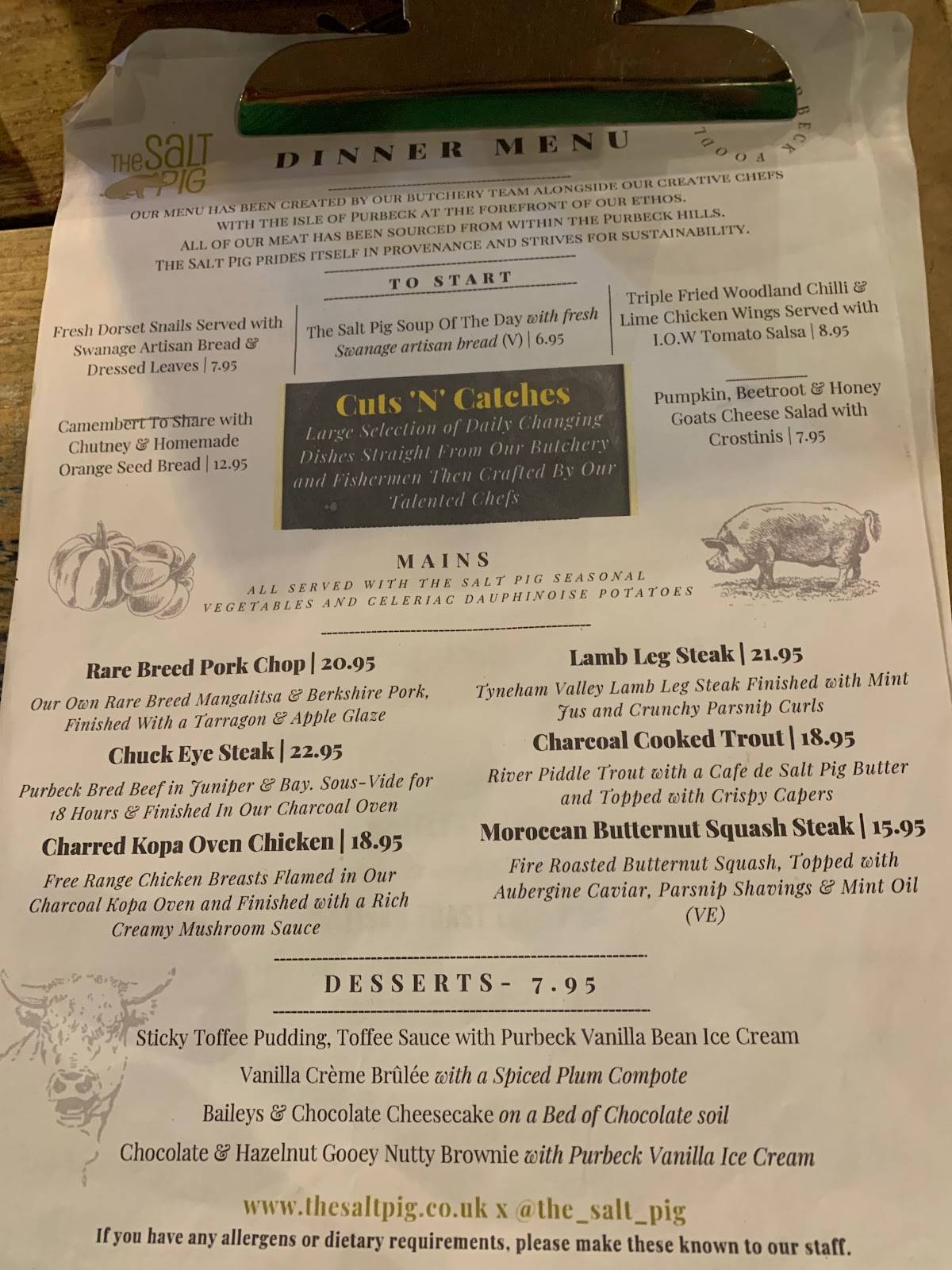 Menu at The Salt Pig Too restaurant, Swanage