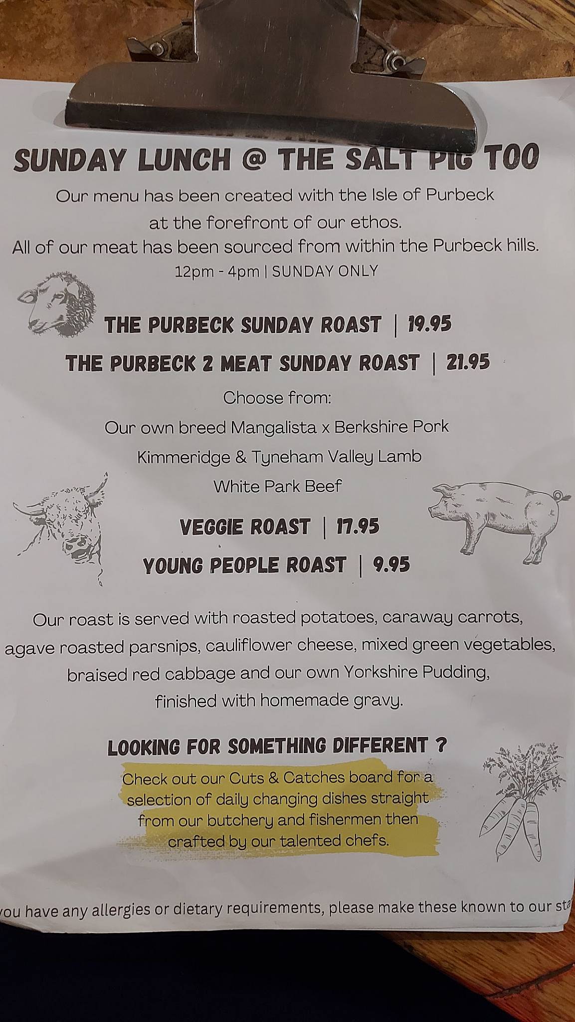 Menu at The Salt Pig Too restaurant, Swanage