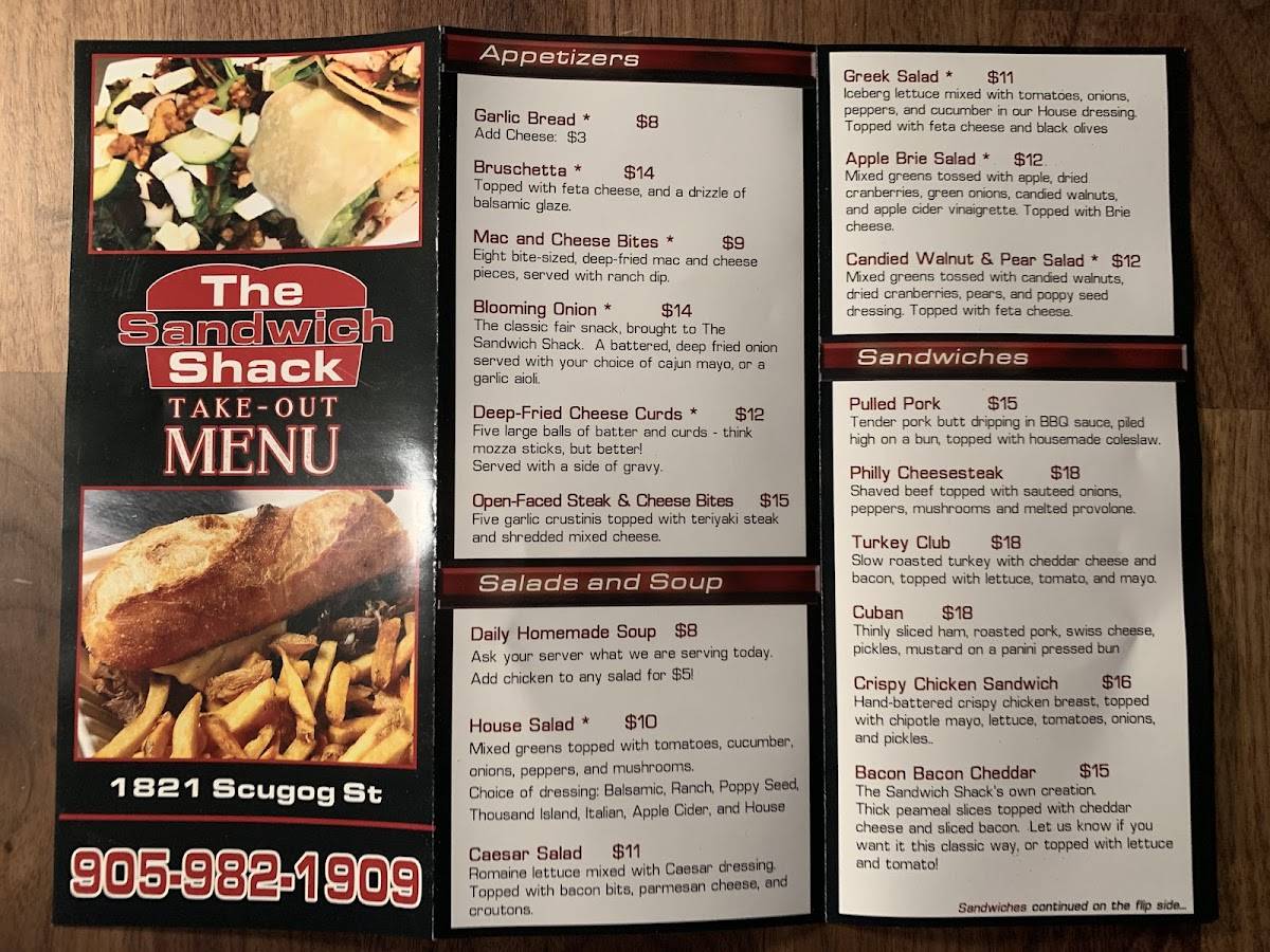 Menu at The Sandwich Shack restaurant, Port Perry, Scugog St