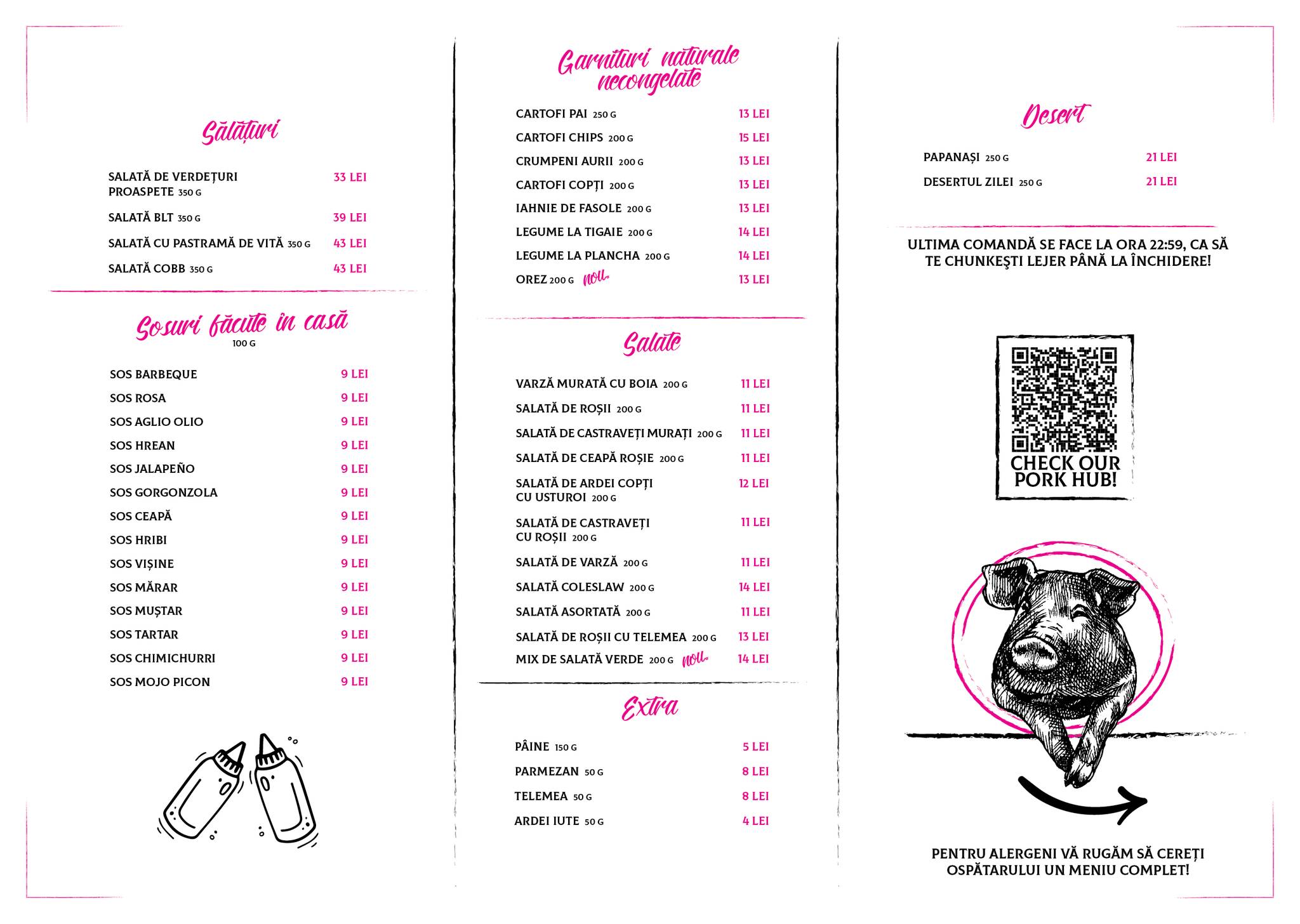 Menu at The Scotland Yard, Timișoara