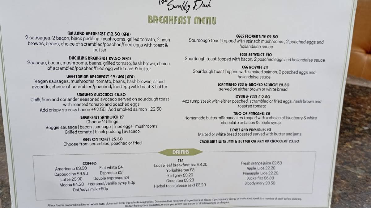 Menu at The Scruffy Duck pub & bar, Stockton-on-Tees