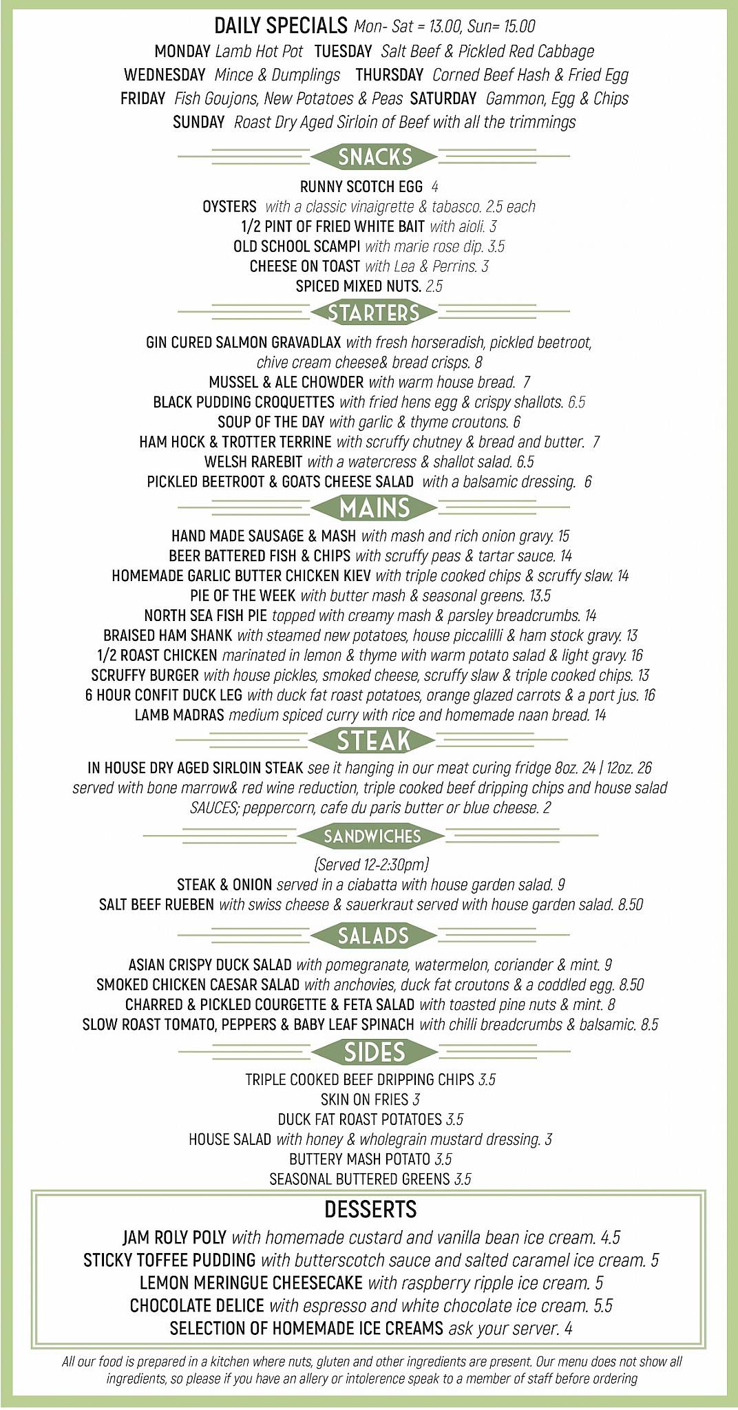 Menu at The Scruffy Duck pub & bar, Stockton-on-Tees
