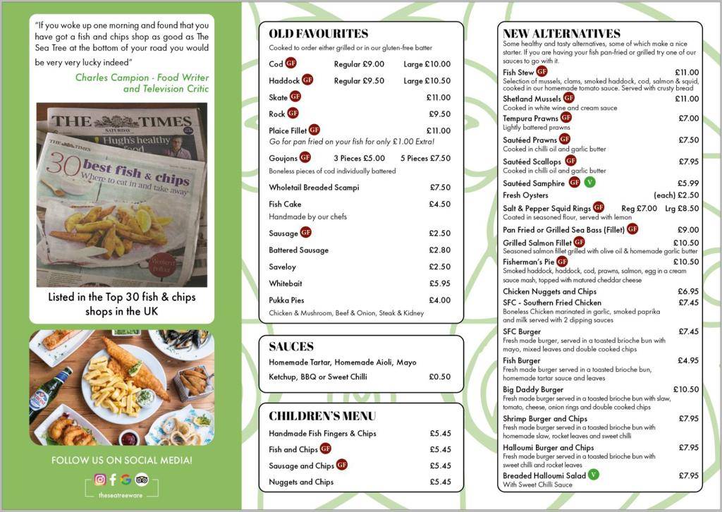 Menu at The Sea Tree Ware restaurant, Ware