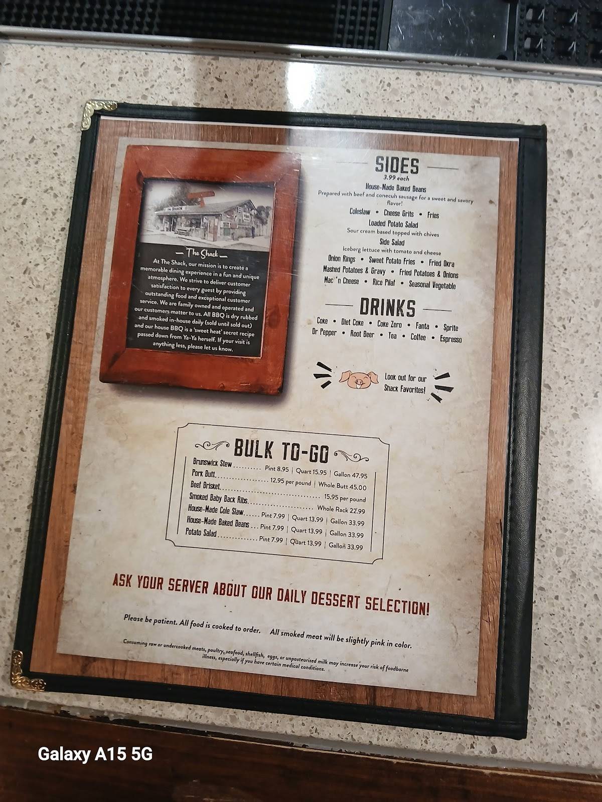 Menu at The Shack restaurant, Evergreen, 77 Liberty Hill Pl