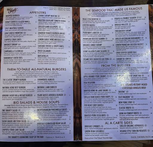 Menu at The Shanty Restaurant, Wadsworth