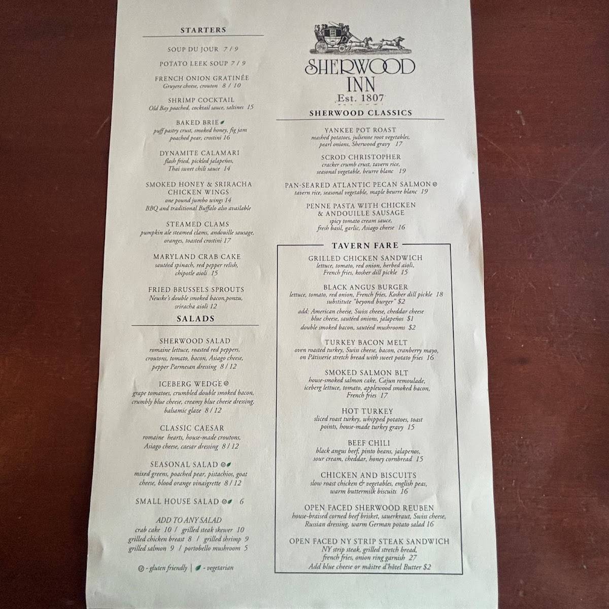 Menu at The Sherwood Inn pub & bar, Skaneateles