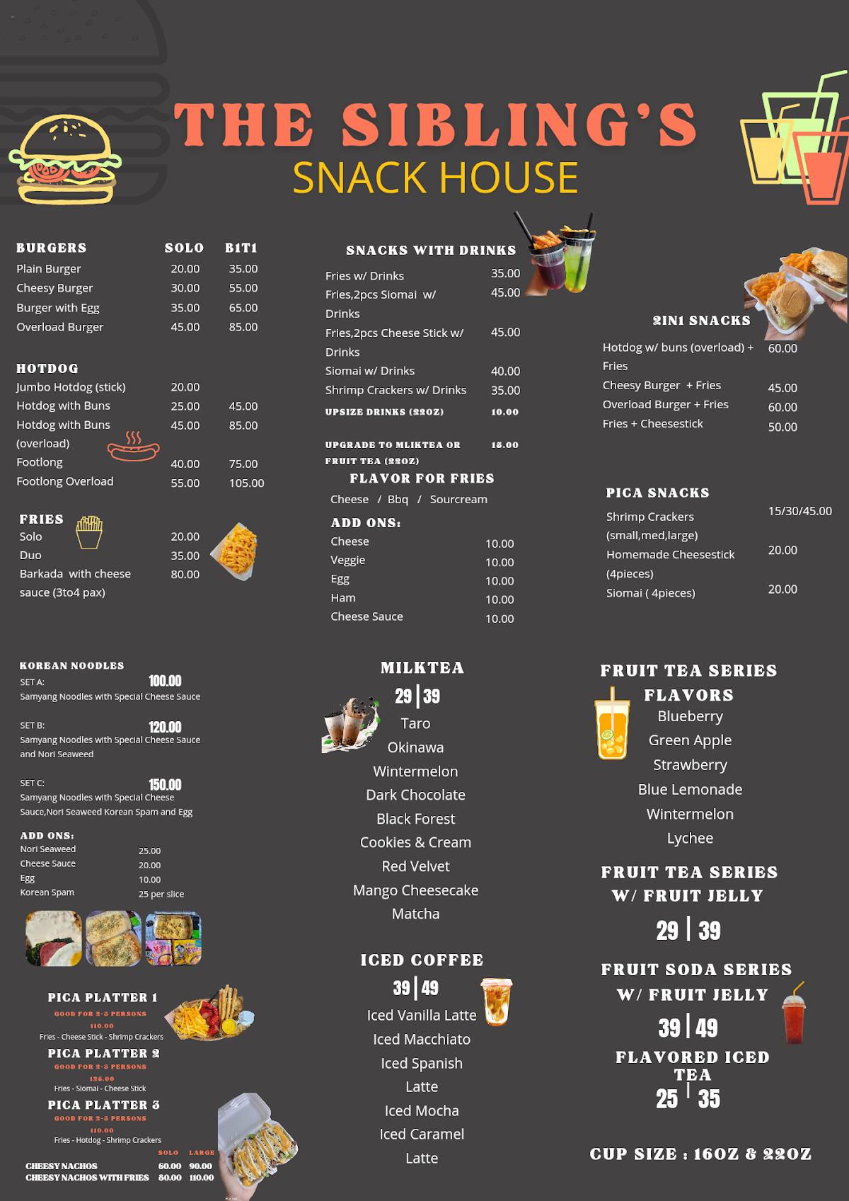 Menu at The Sibling's Snack House pub & bar, Antipolo