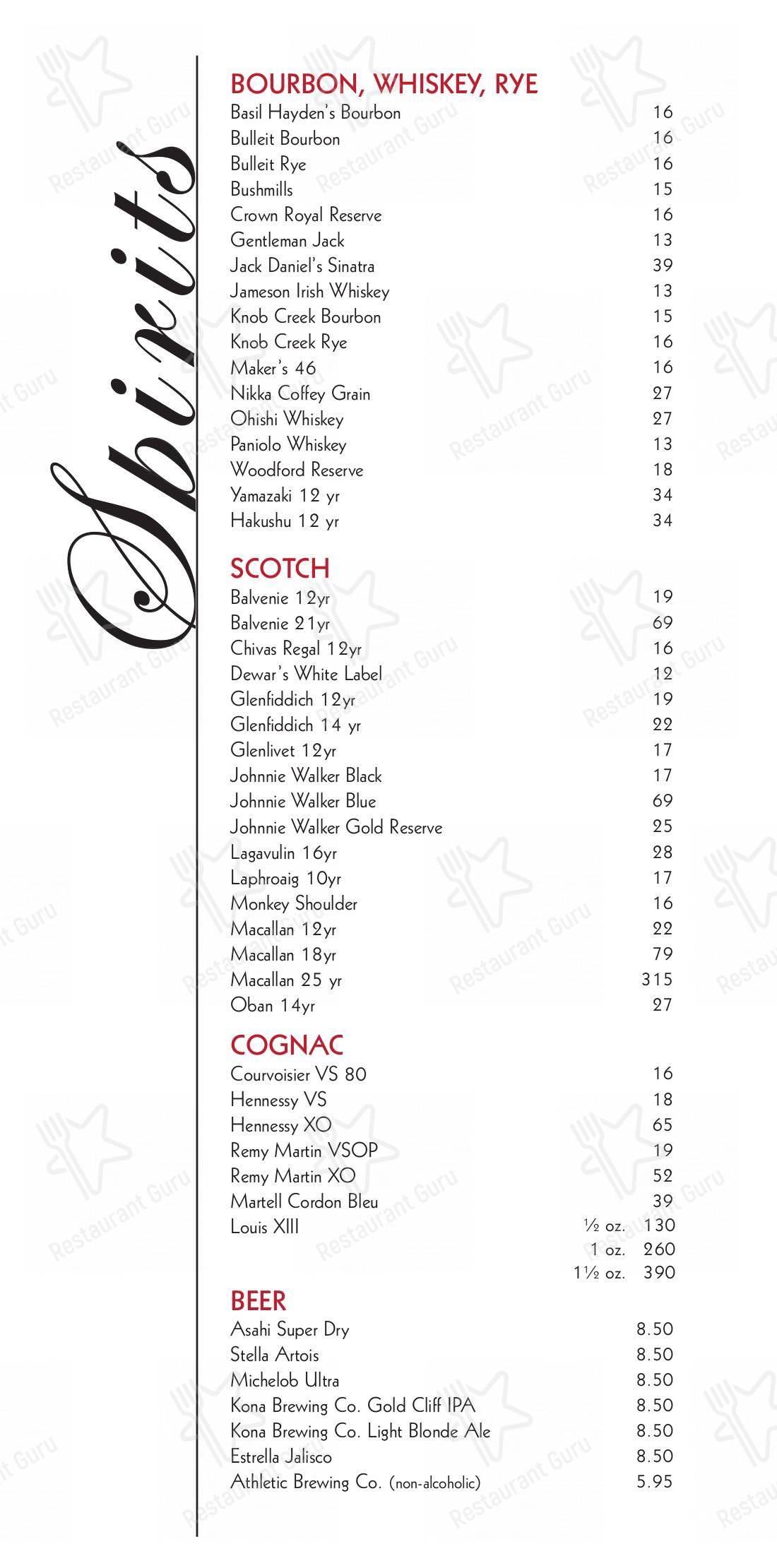 Menu at The Signature Prime Steak & Seafood steakhouse, Honolulu