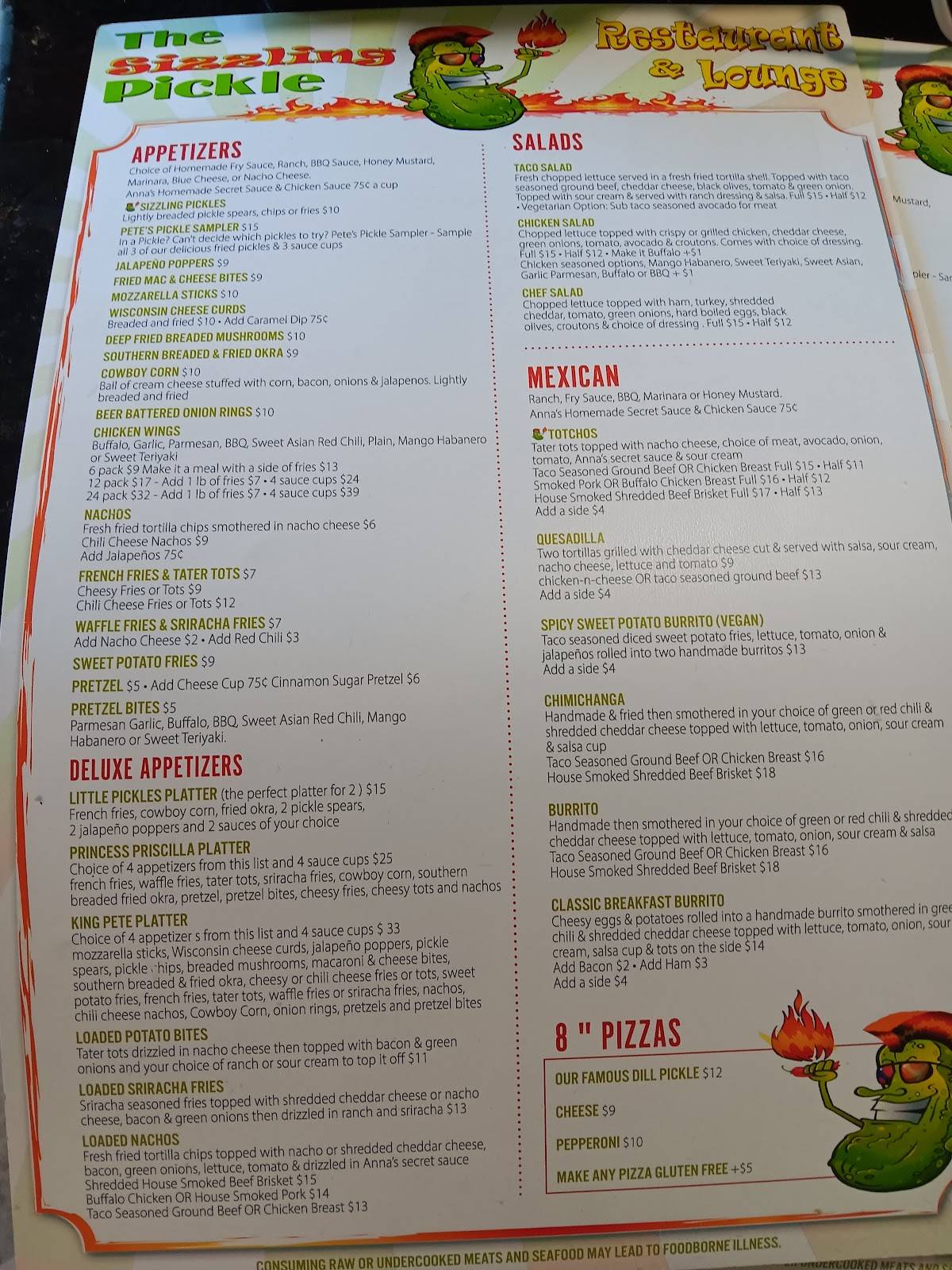Menu at The Sizzling Pickle Eatery & Lounge restaurant, Craig