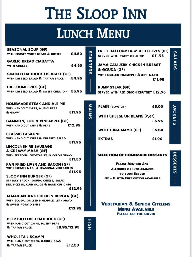 Menu at The Sloop Inn pub & bar, Barton-upon-Humber