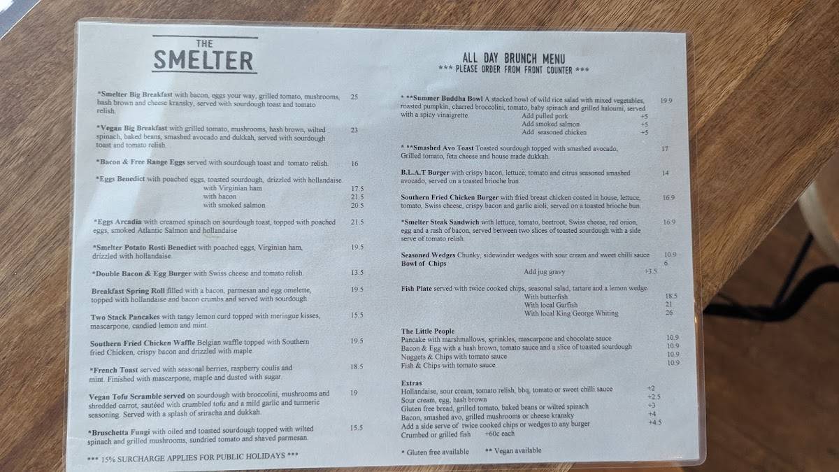 Menu at The Smelter cafe, Wallaroo