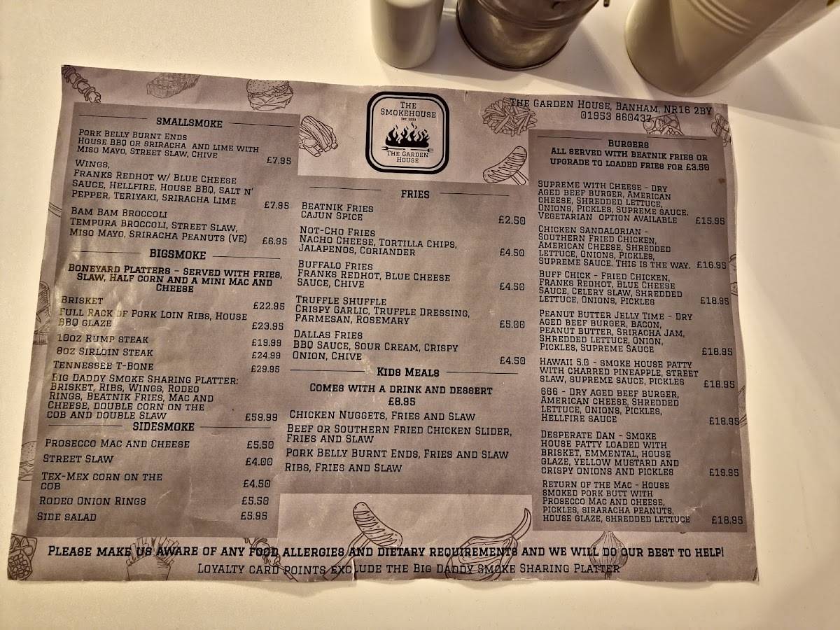 Menu at The Smoke House Banham restaurant, Banham