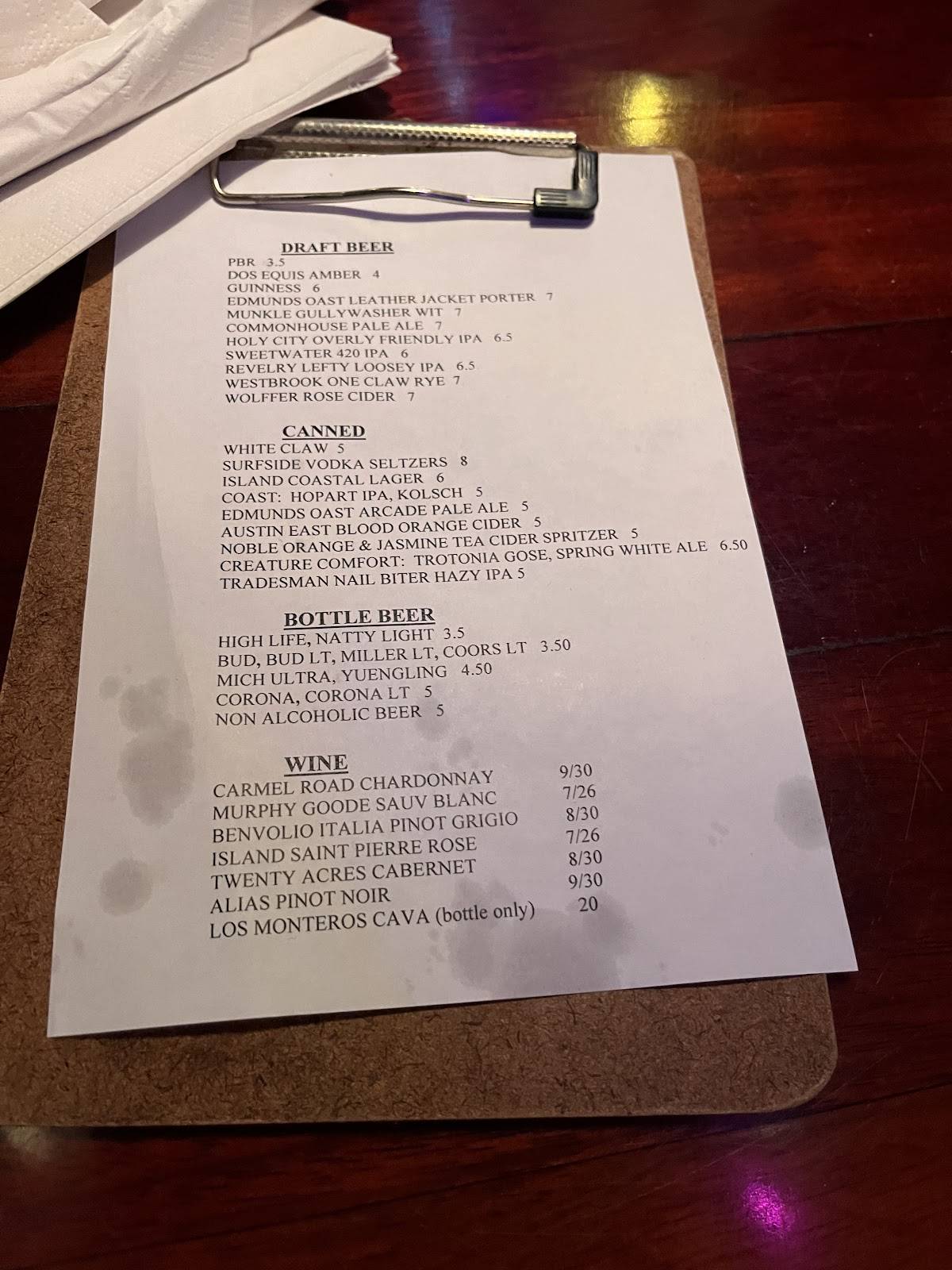 Menu at The Southern Bar & Grill, Mount Pleasant