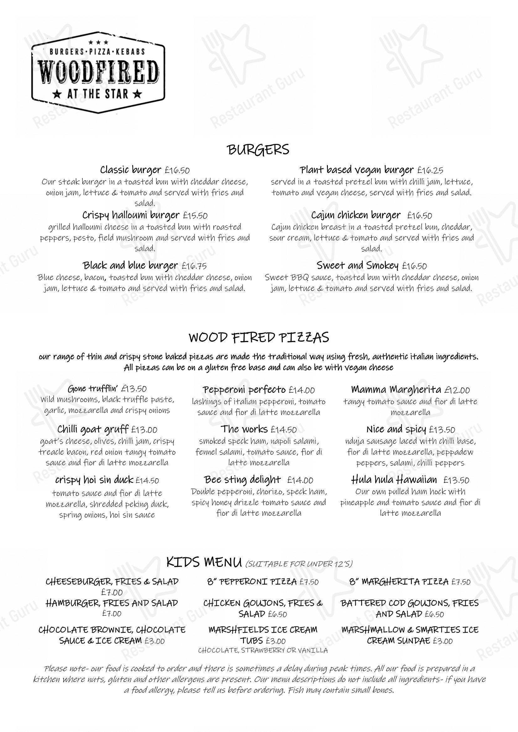 Menu at The Star Inn pub & bar, Lingfield