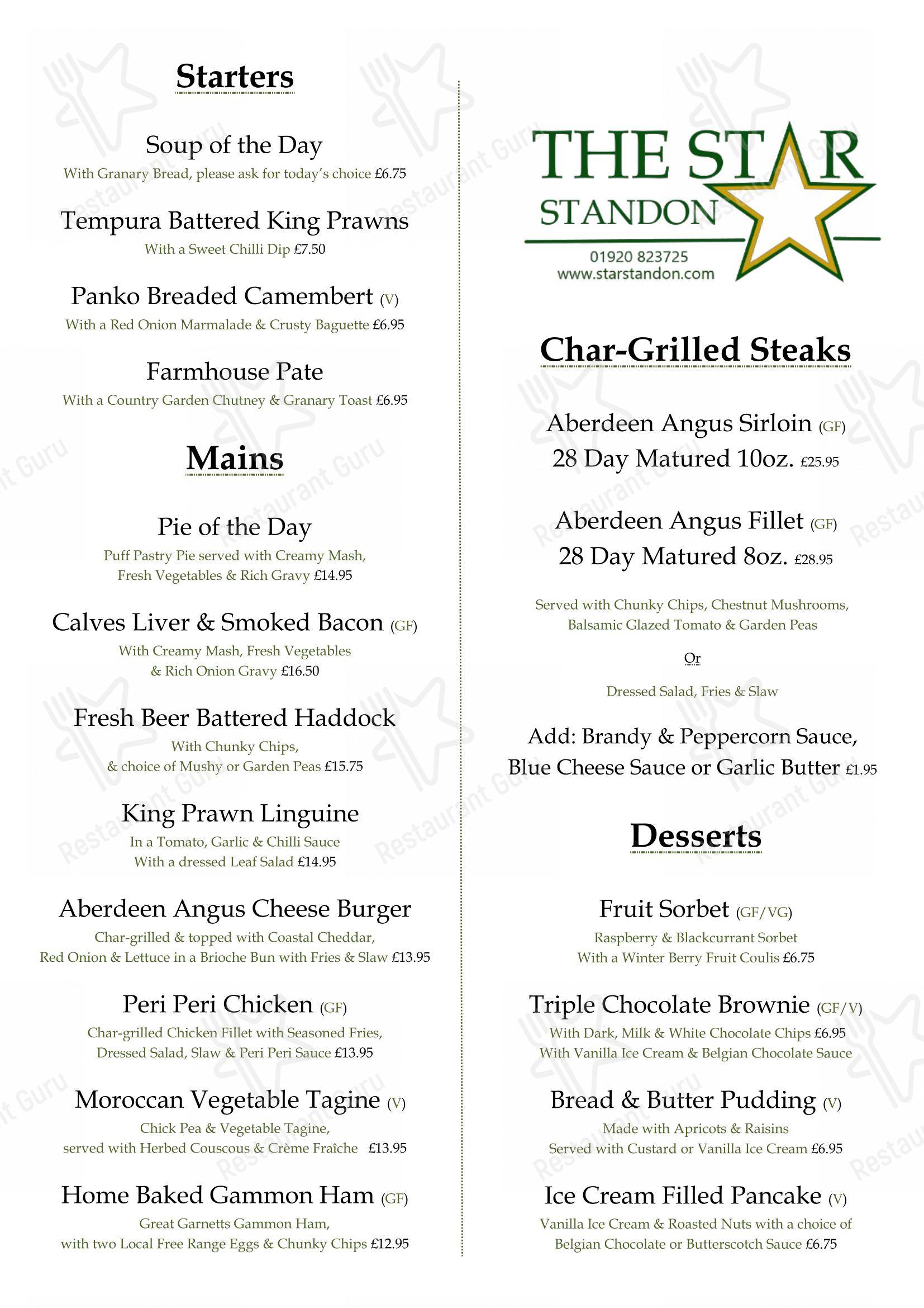 Menu at The Star pub & bar, Puckeridge