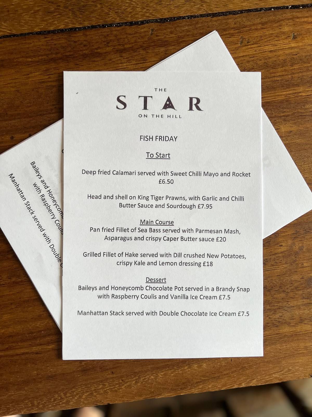 Menu at The Star on the Hill pub & bar, Llansoy