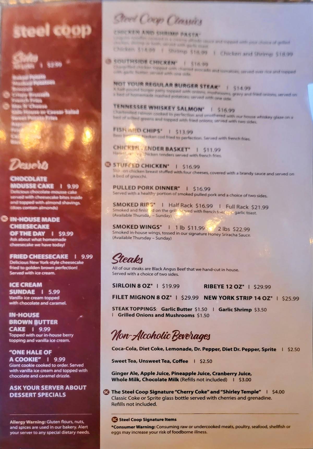 Menu at The Steel Coop pub & bar, Livingston