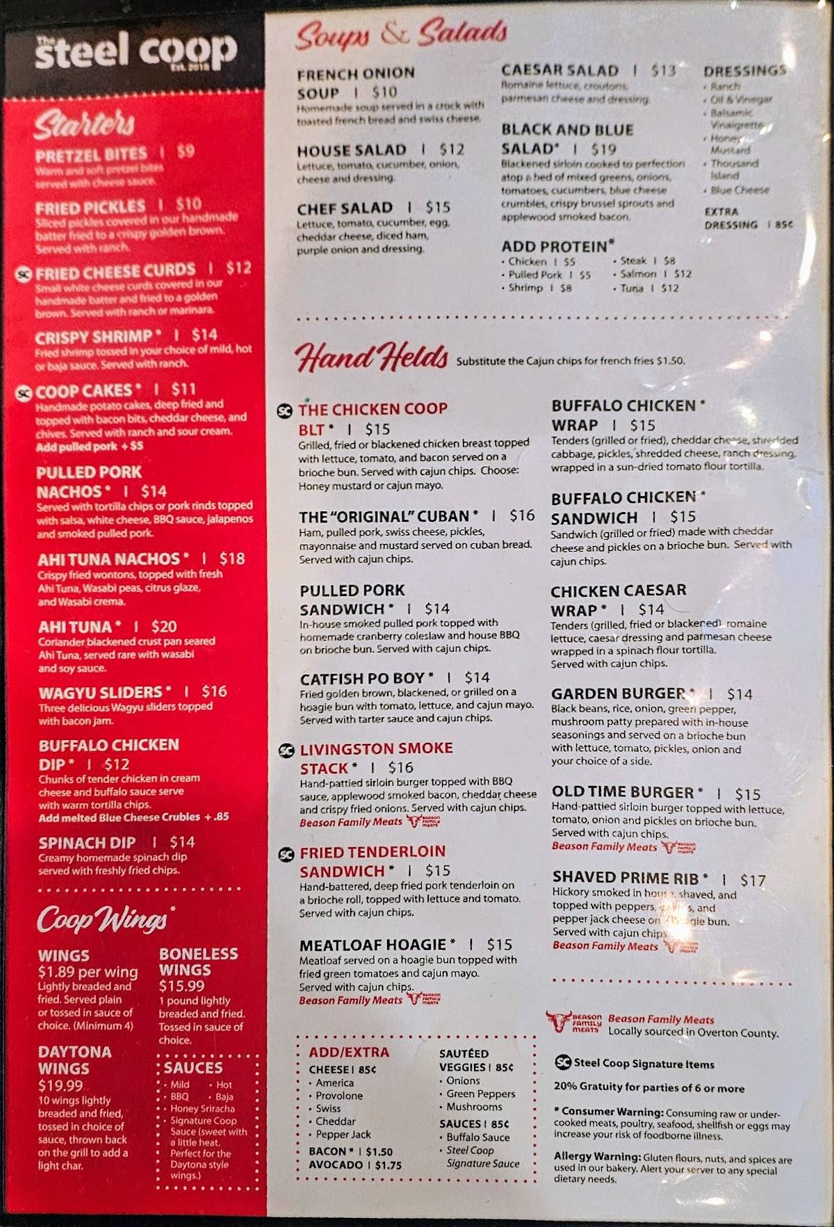 Menu at The Steel Coop pub & bar, Livingston