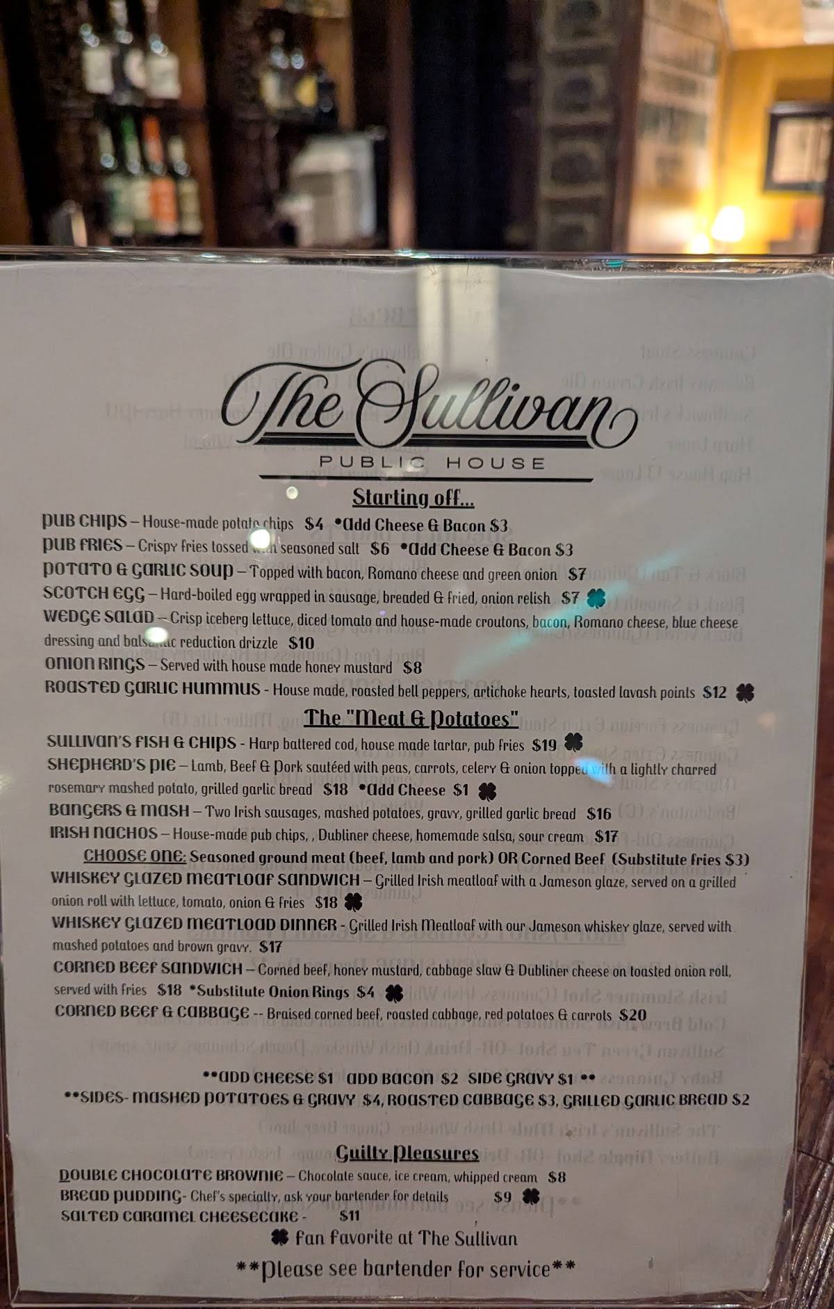 Menu at The Sullivan Public House, Sanford