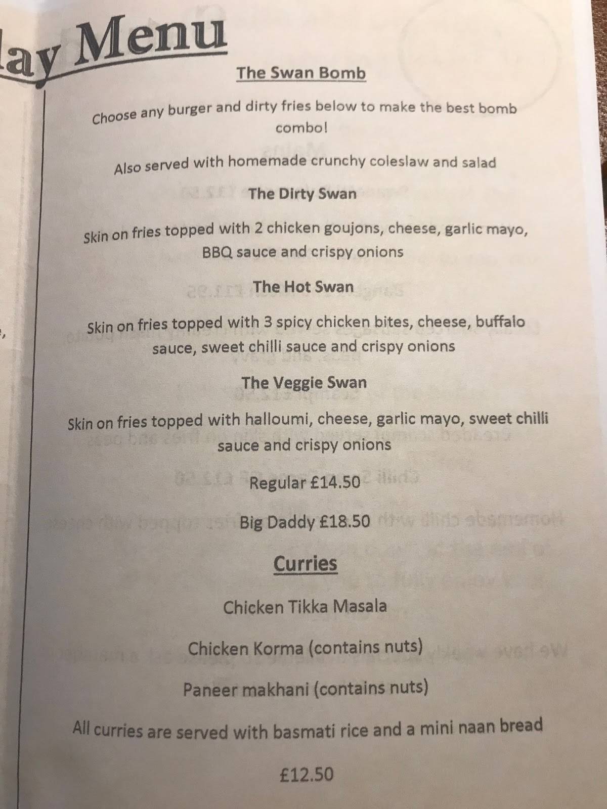 Menu at The Swan pub & bar, East Harling