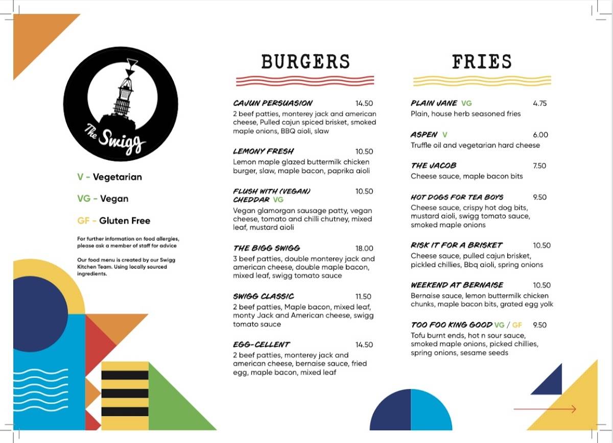Menu at The Swigg pub & bar, Swansea