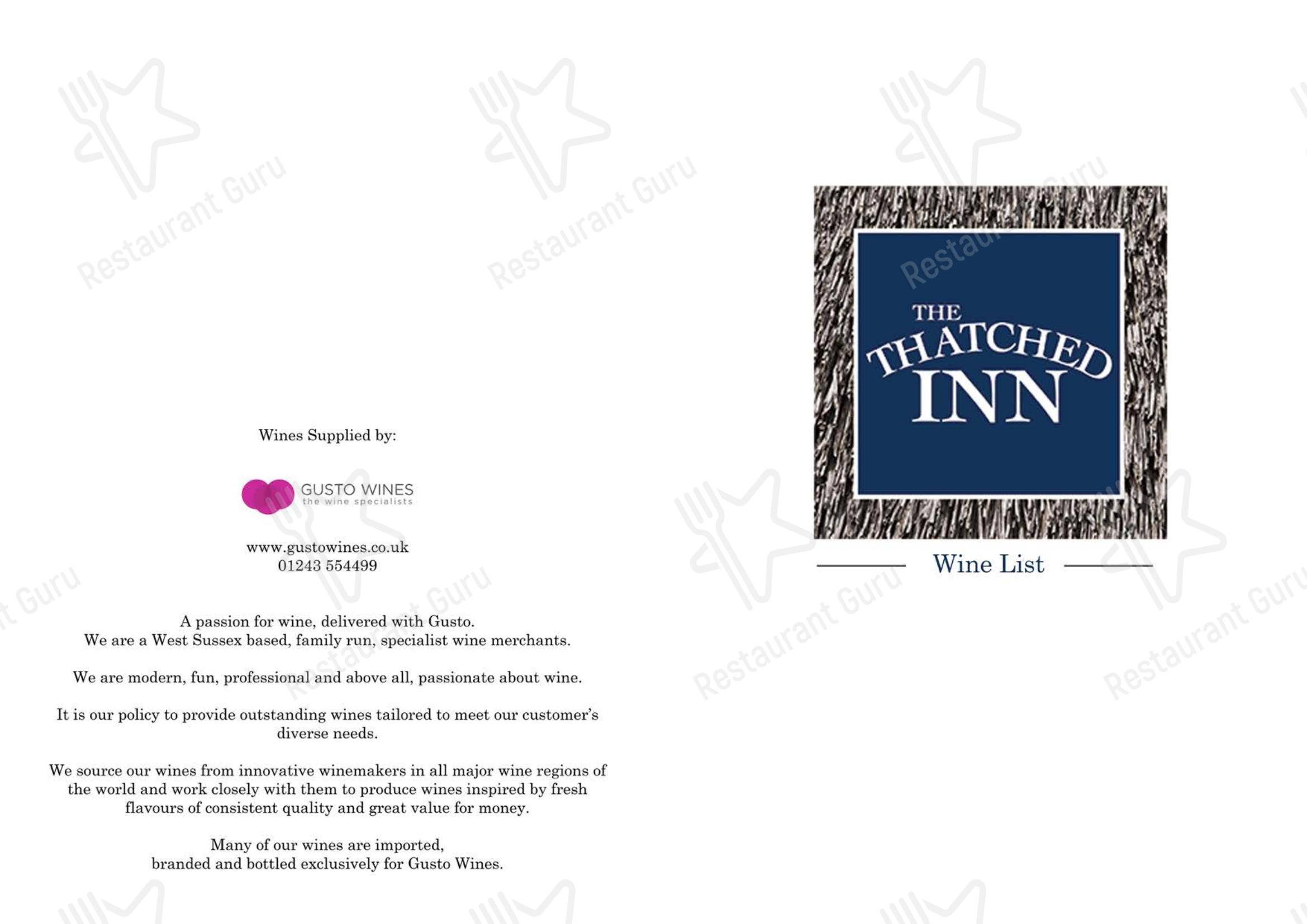 Menu at The Thatched Inn pub & bar, Hassocks