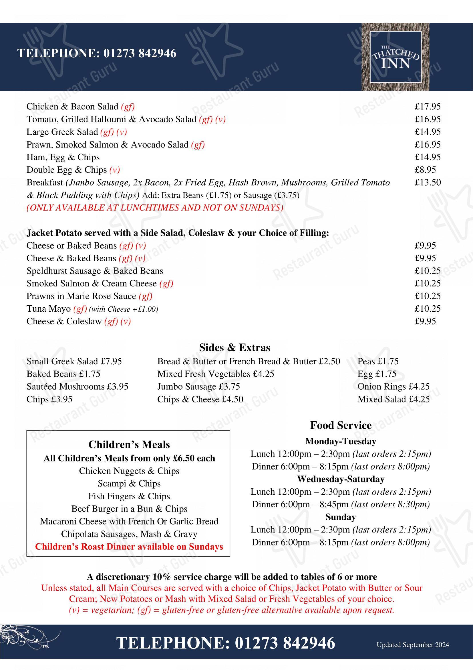 Menu at The Thatched Inn pub & bar, Hassocks