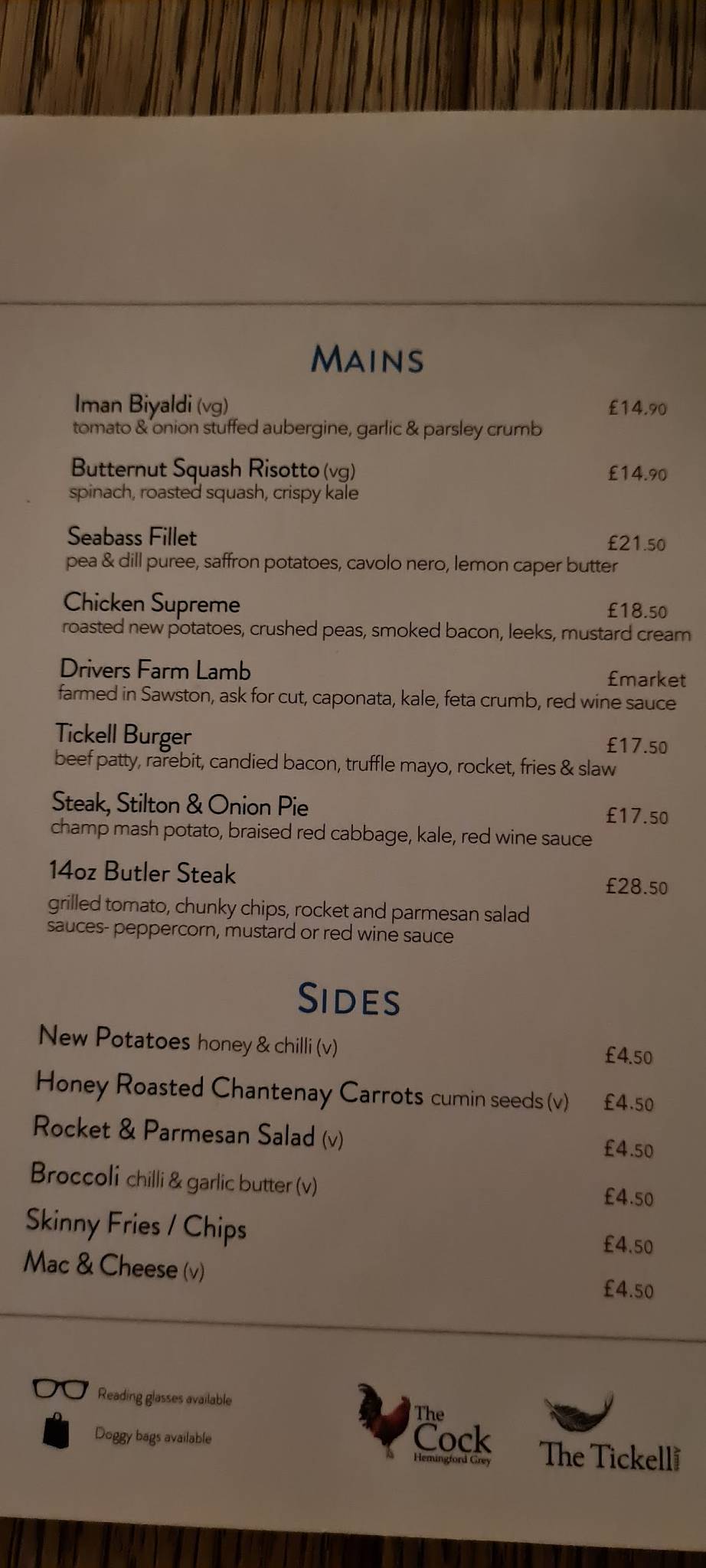Menu at The Tickell Arms pub & bar, Whittlesford